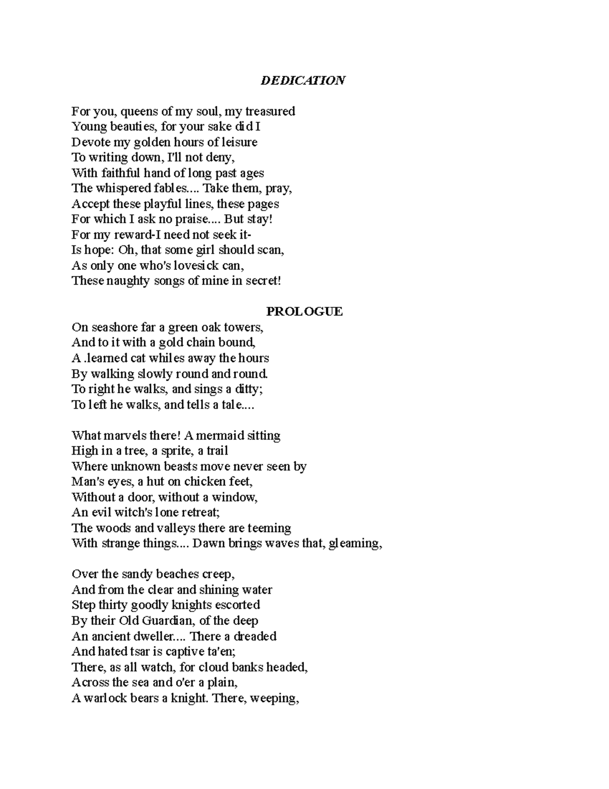 Pushkin poem from once upon a time in a long - DEDICATION For you ...