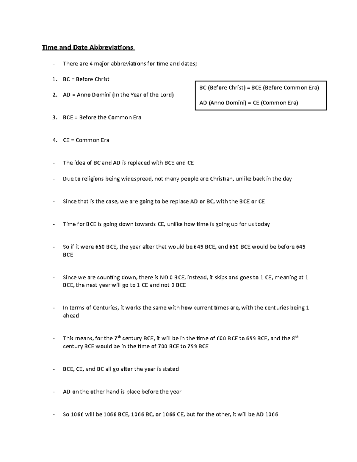 Time and Date Abbreviations - Classical Studies 2200 - UWO - Studocu