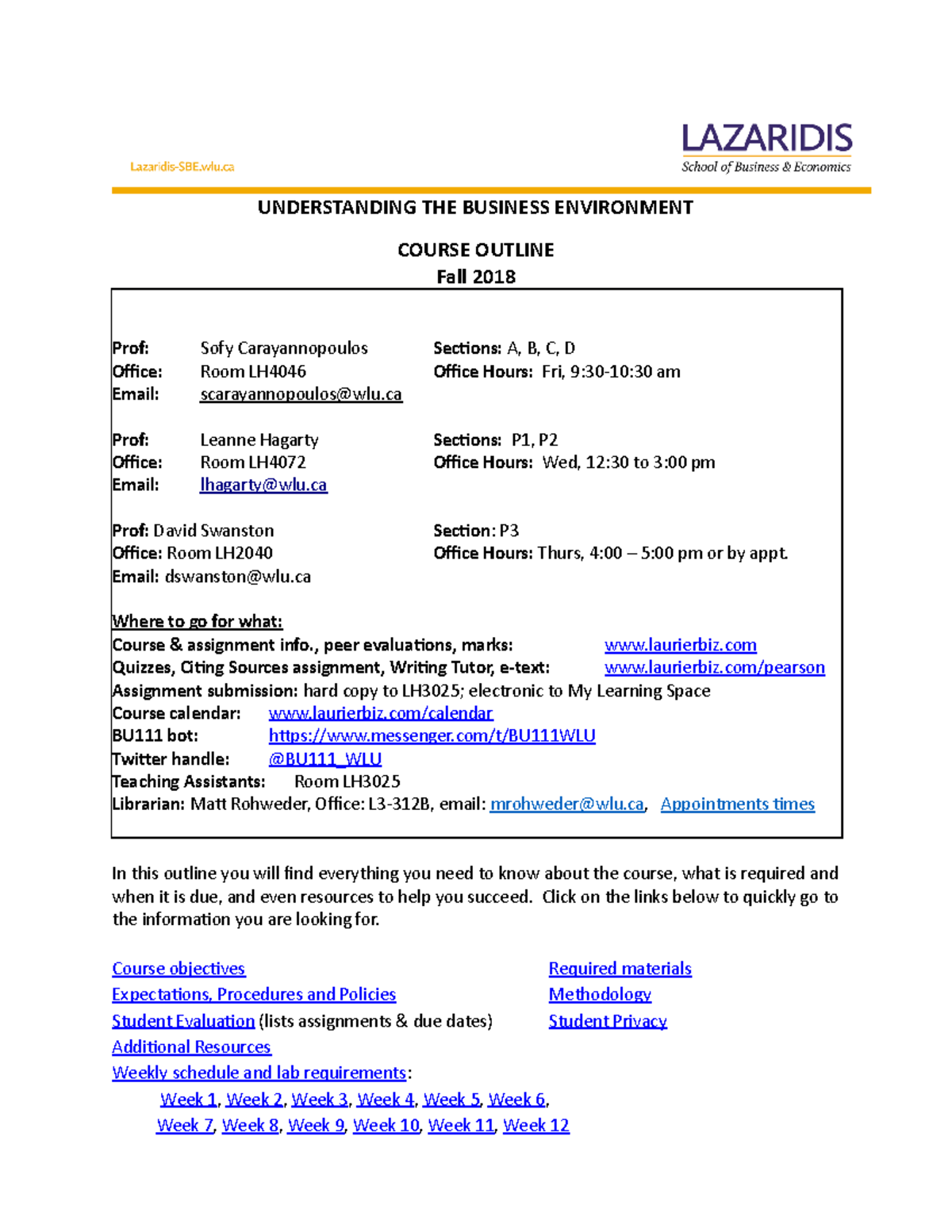 BU111 Course Outline - BUSINESS 111 UNDERSTANDING THE BUSINESS ...