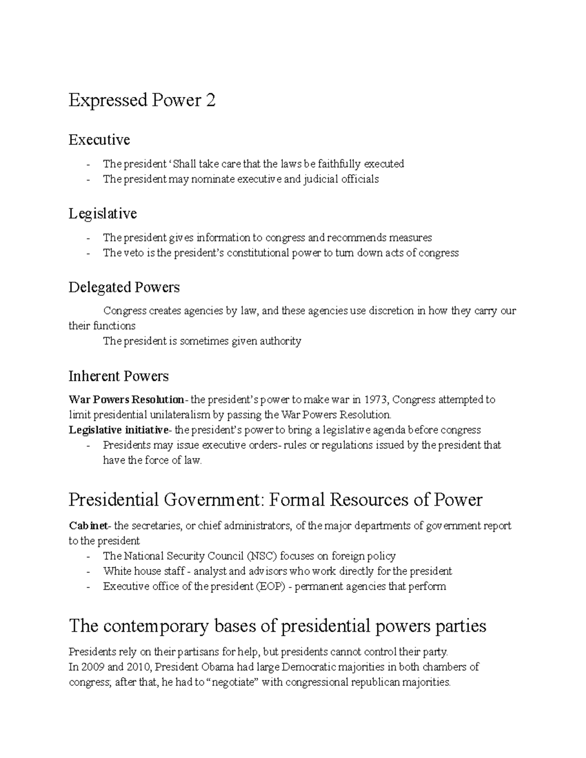 Expressed Power 2 - Legislative initiative- the president’s power to ...