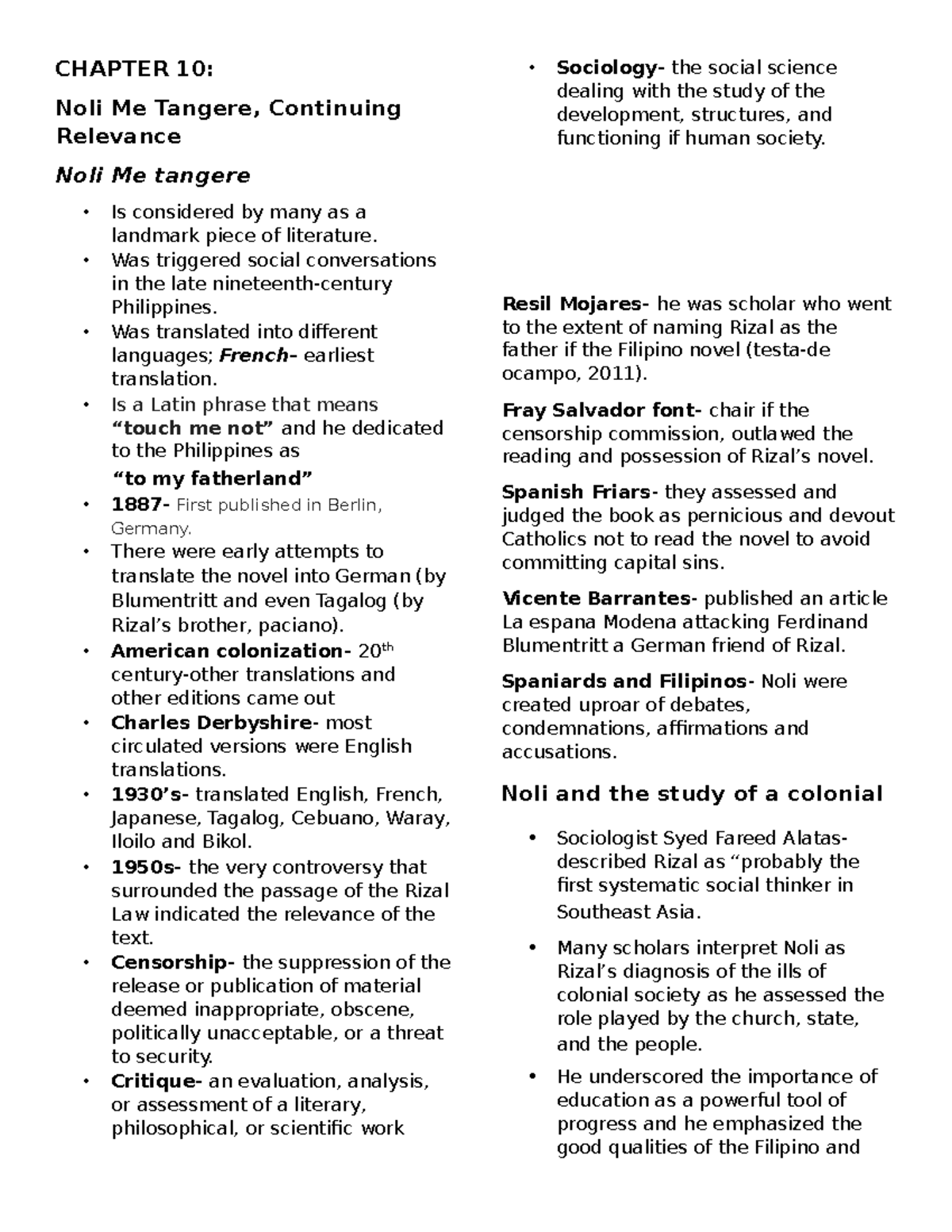 Rizal finals chapter 10-12 - CHAPTER 10: Noli Me Tangere, Continuing ...