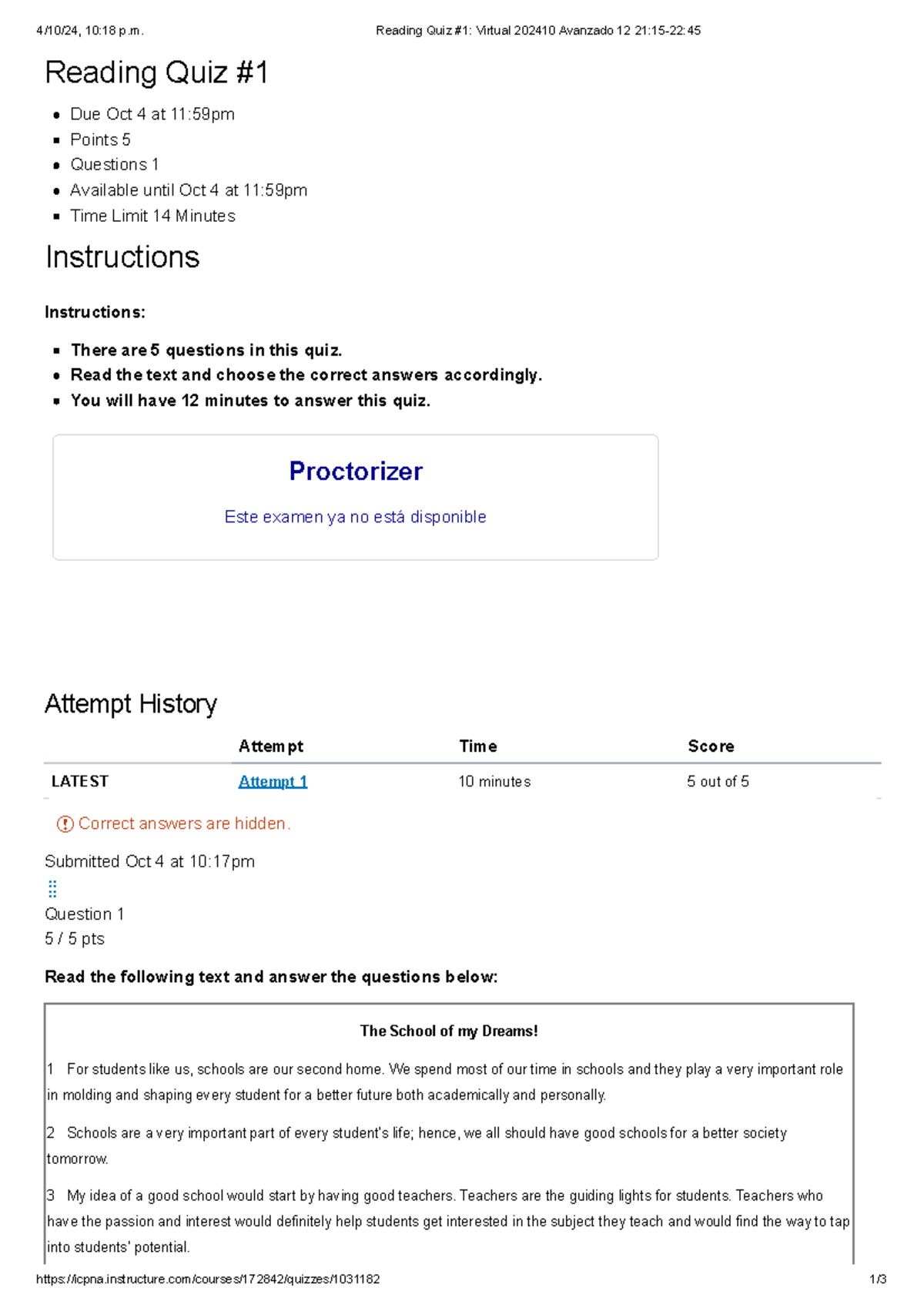 Reading Quiz #1 Virtual 202410 Avanzado 12 21 15-22 45 - Reading Quiz ...