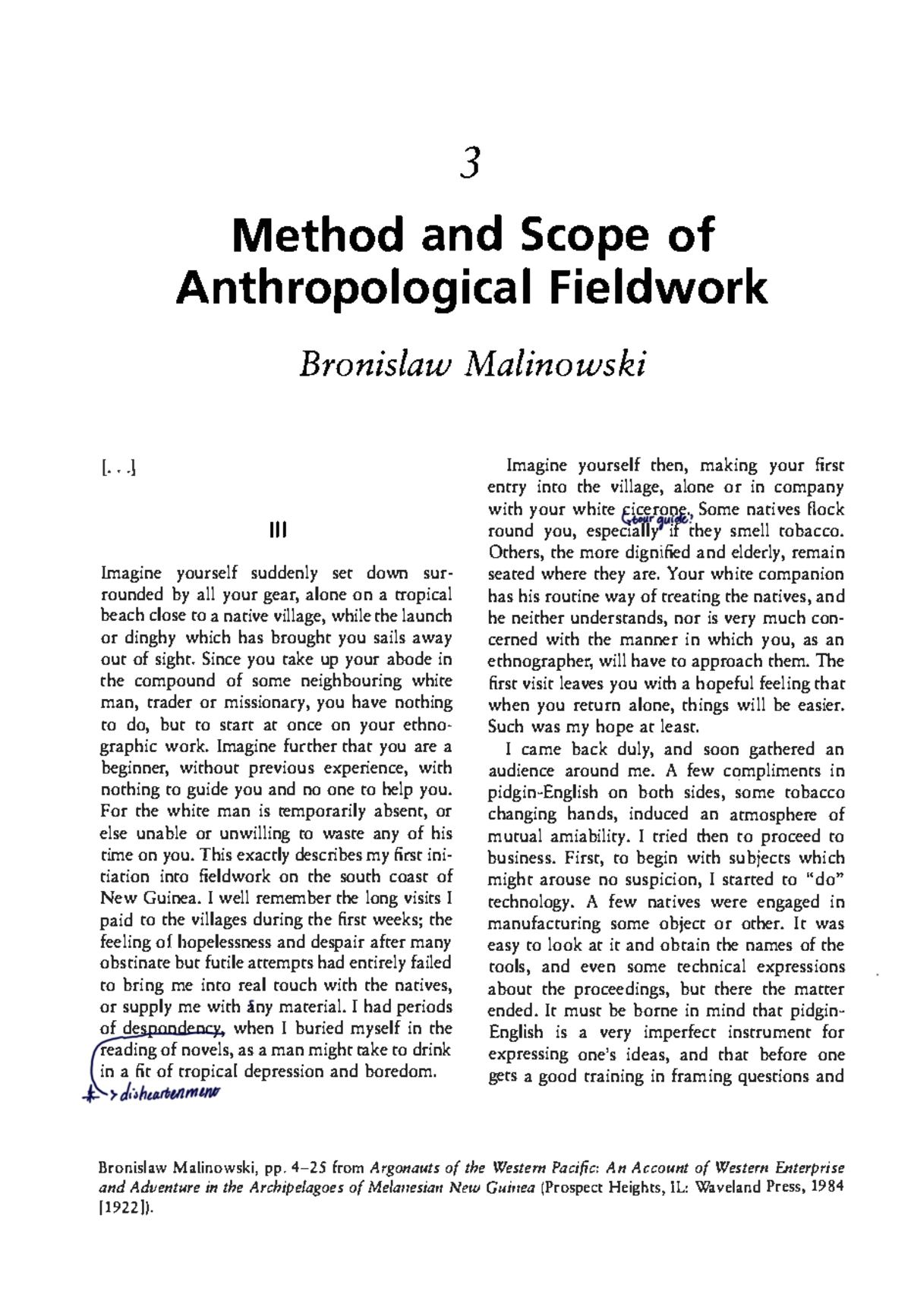 R3 Malinowski 1922 - 3 Method and Scope of Anthropological Fieldwork ...
