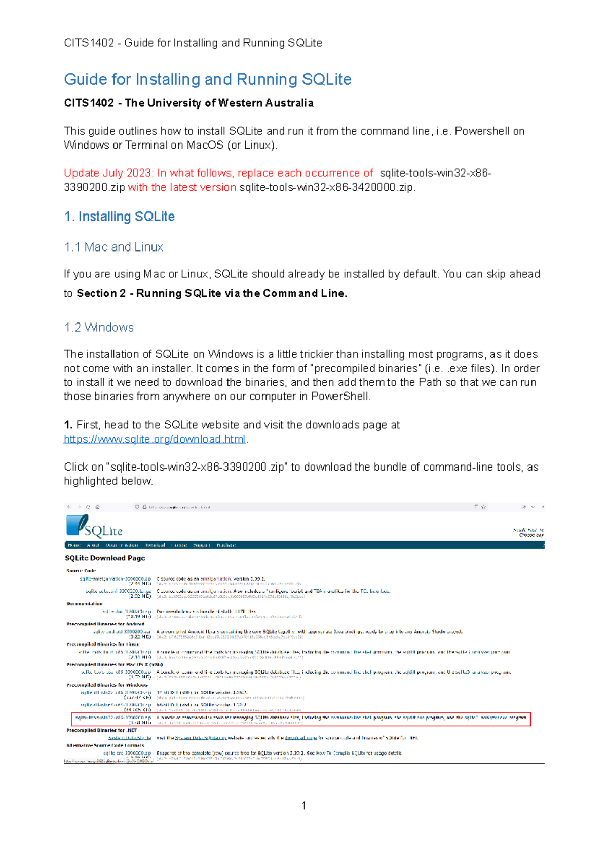 Guide For Installing And Running Sqlite 2023 Guide For Installing And Running Sqlite Cits1402