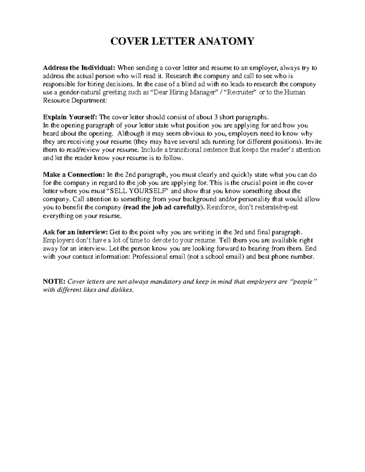 Cover letter template - COVER LETTER ANATOMY Address the Individual ...