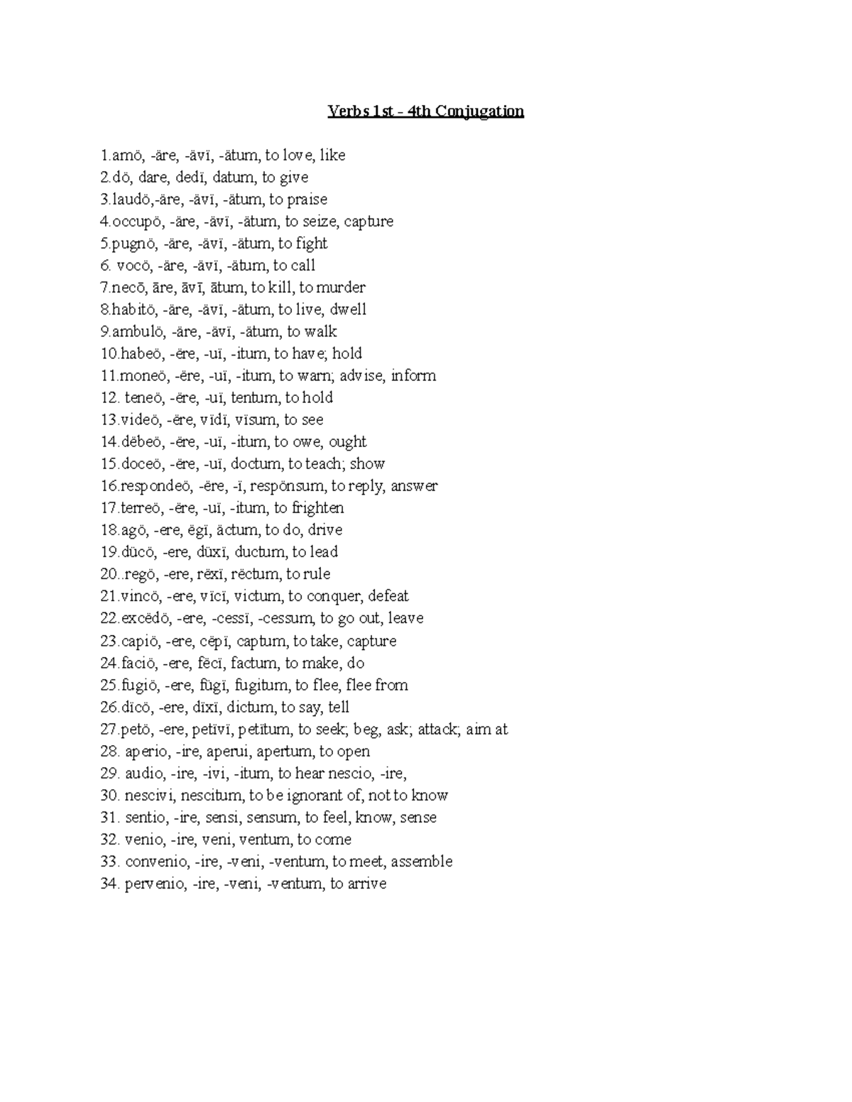 Updated Latin III Midterm study guide - Verbs 1st - 4th Conjugation 1ö ...