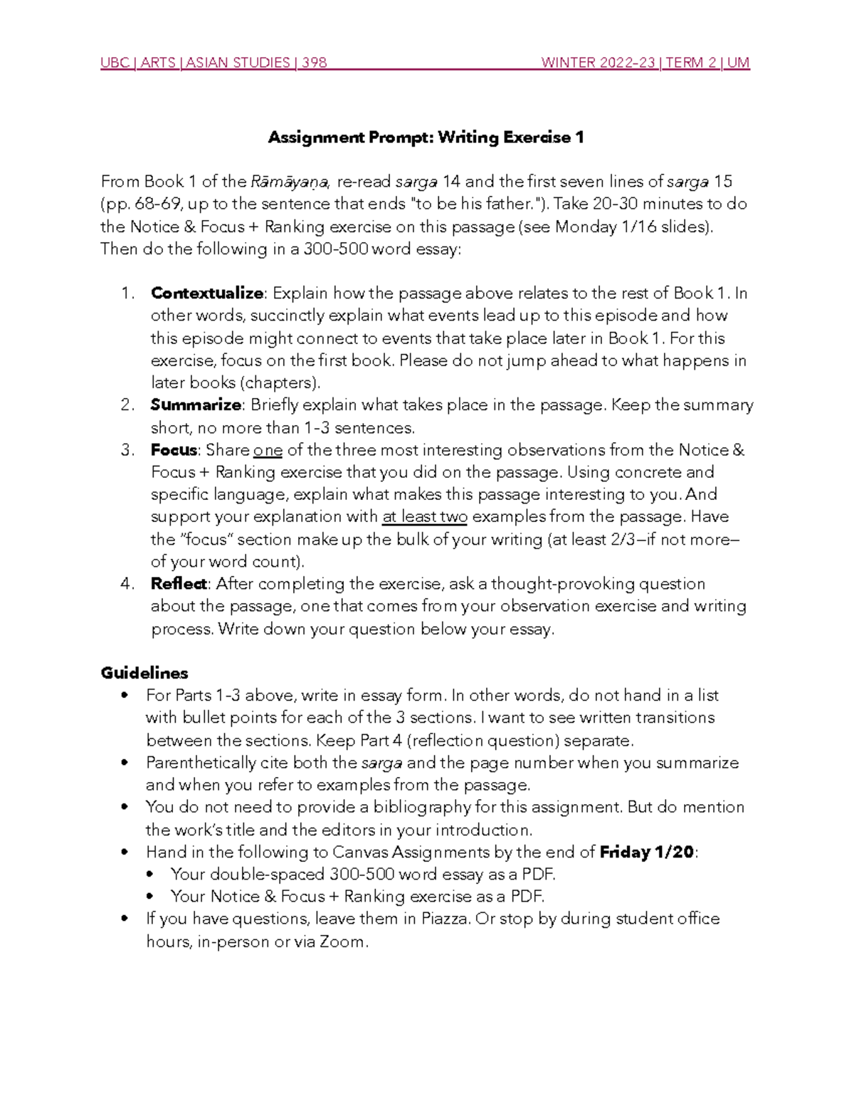 Prompt for Writing Exercise 1 - UBC | ARTS | ASIAN STUDIES | 398 WINTER ...