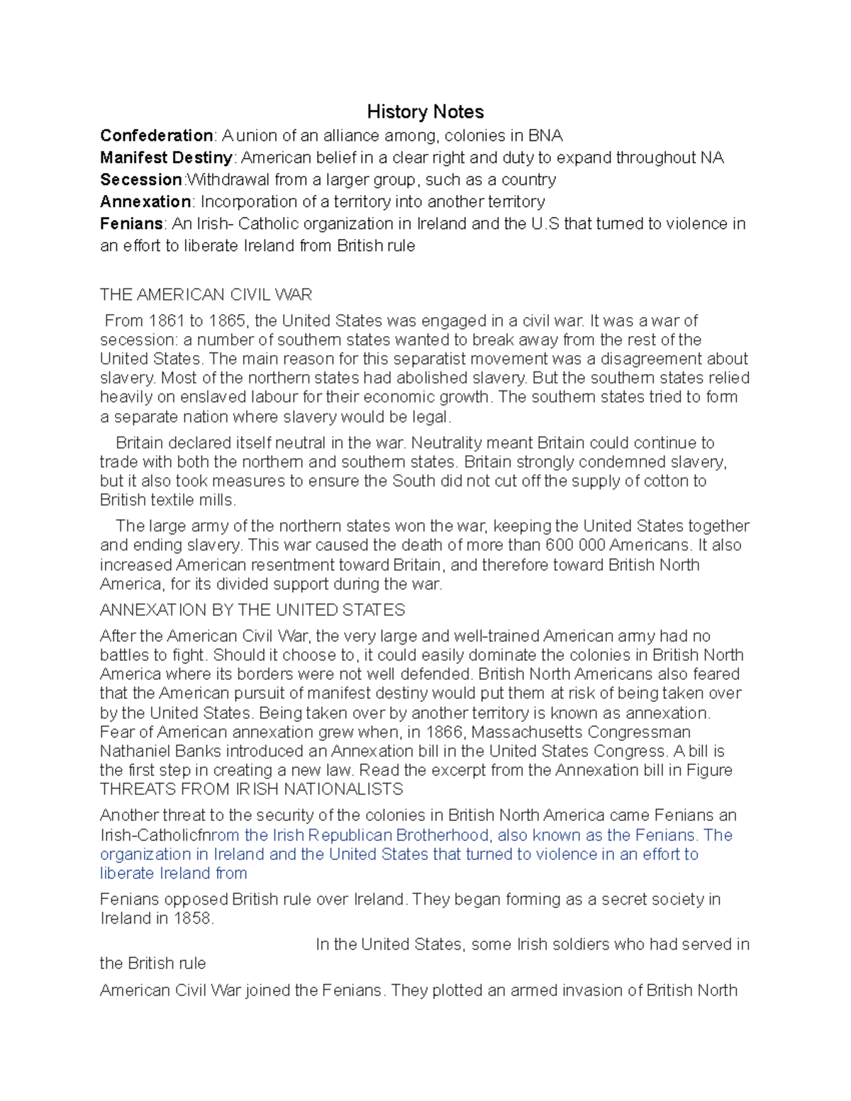 History notes-🤨 - History Notes Confederation: A union of an alliance ...