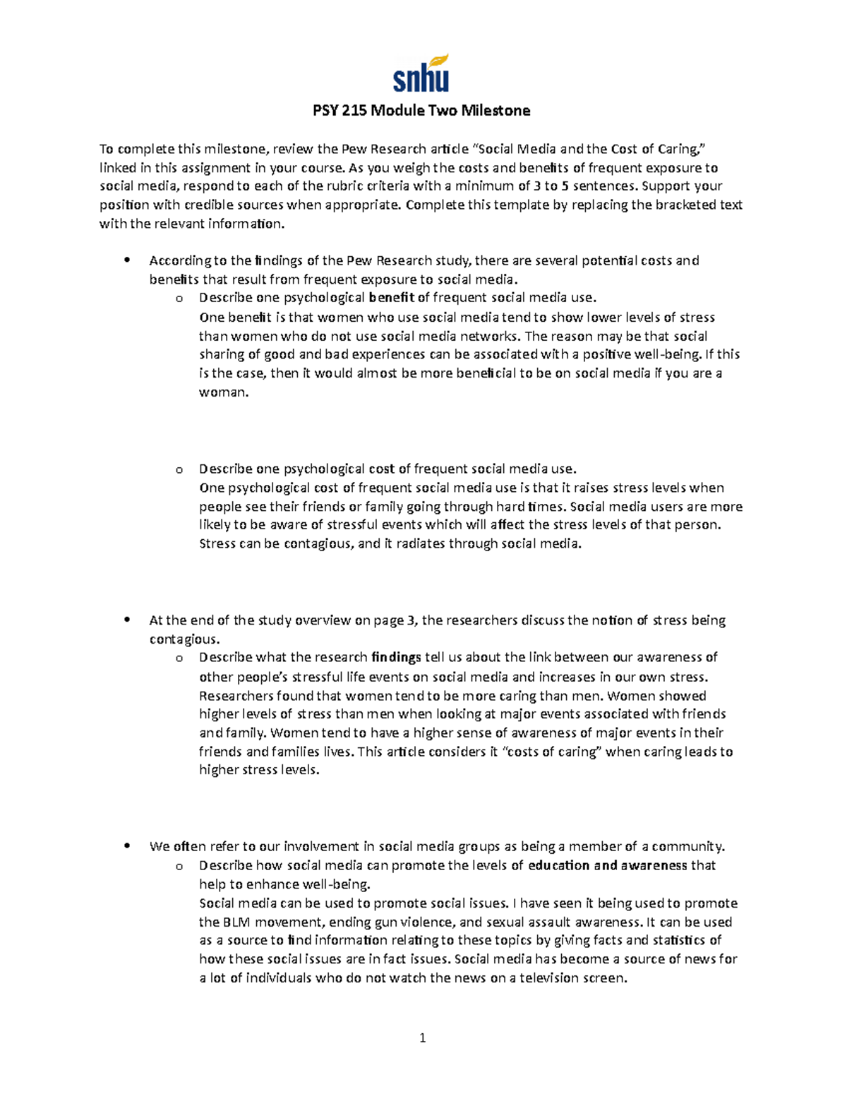 PSY 215 Module Two Milestone - As you weigh the costs and benefits of ...
