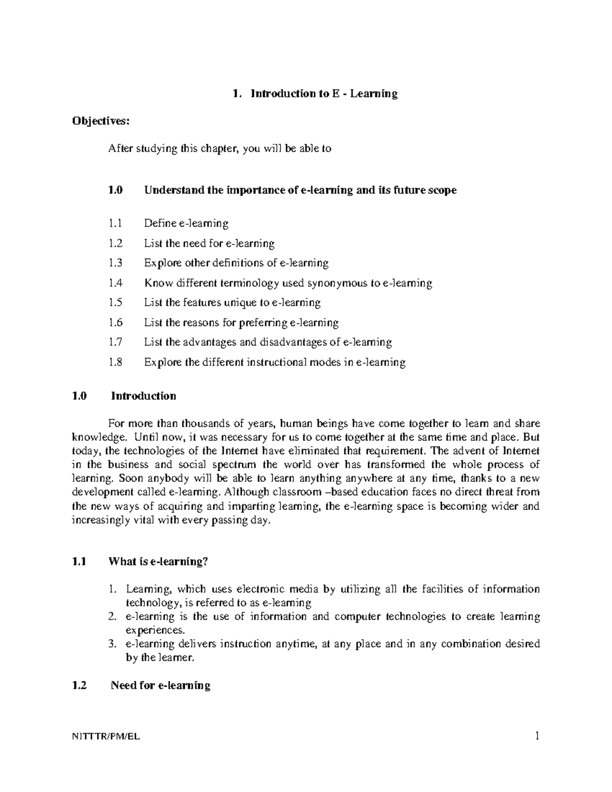 Introduction to E-Learning - Introduction to E - Learning Objectives ...