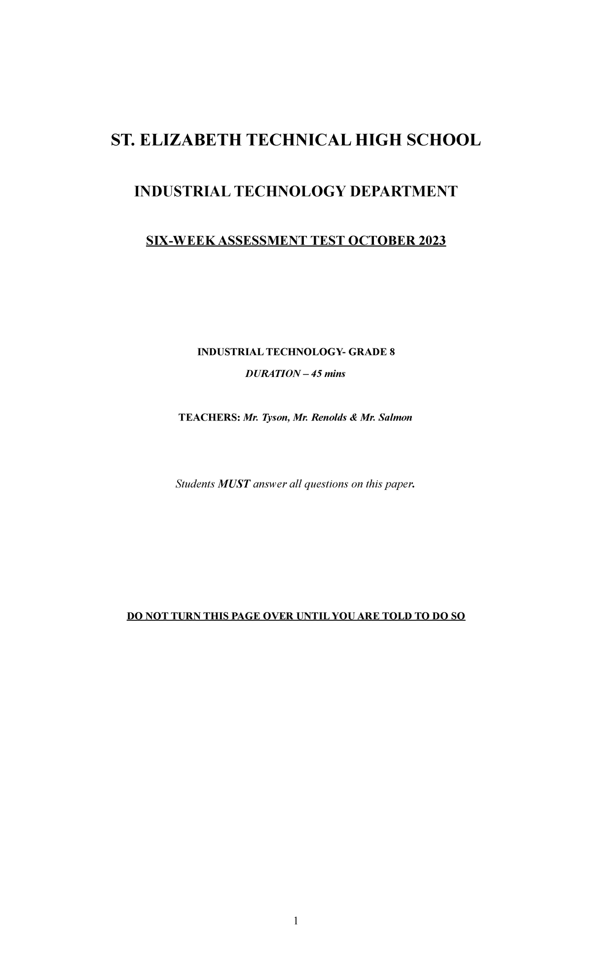 Grade-8 SWAT 2023 - lower grades - ST. ELIZABETH TECHNICAL HIGH SCHOOL ...