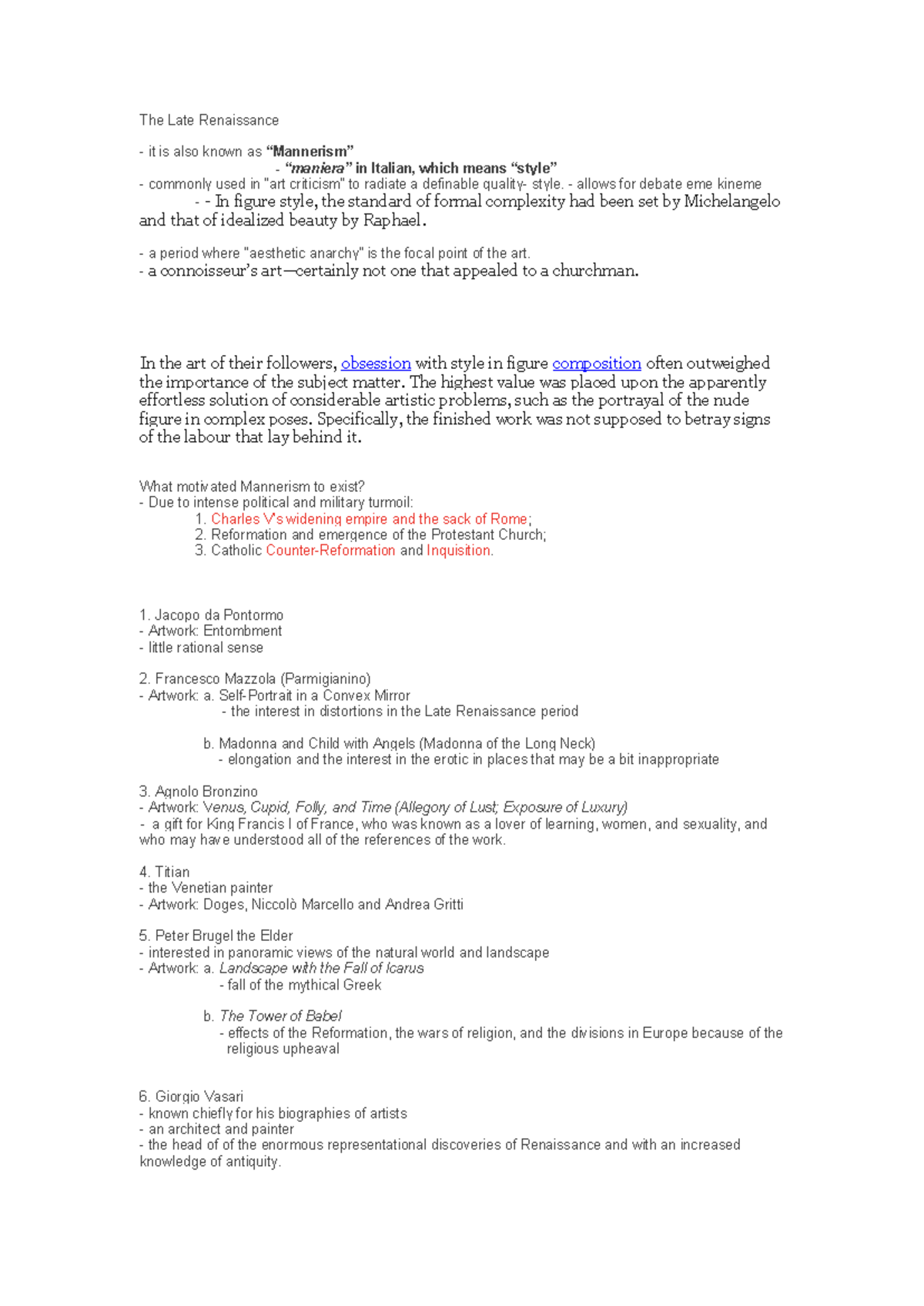 late renaissance - The Late Renaissance - it is also known as ...