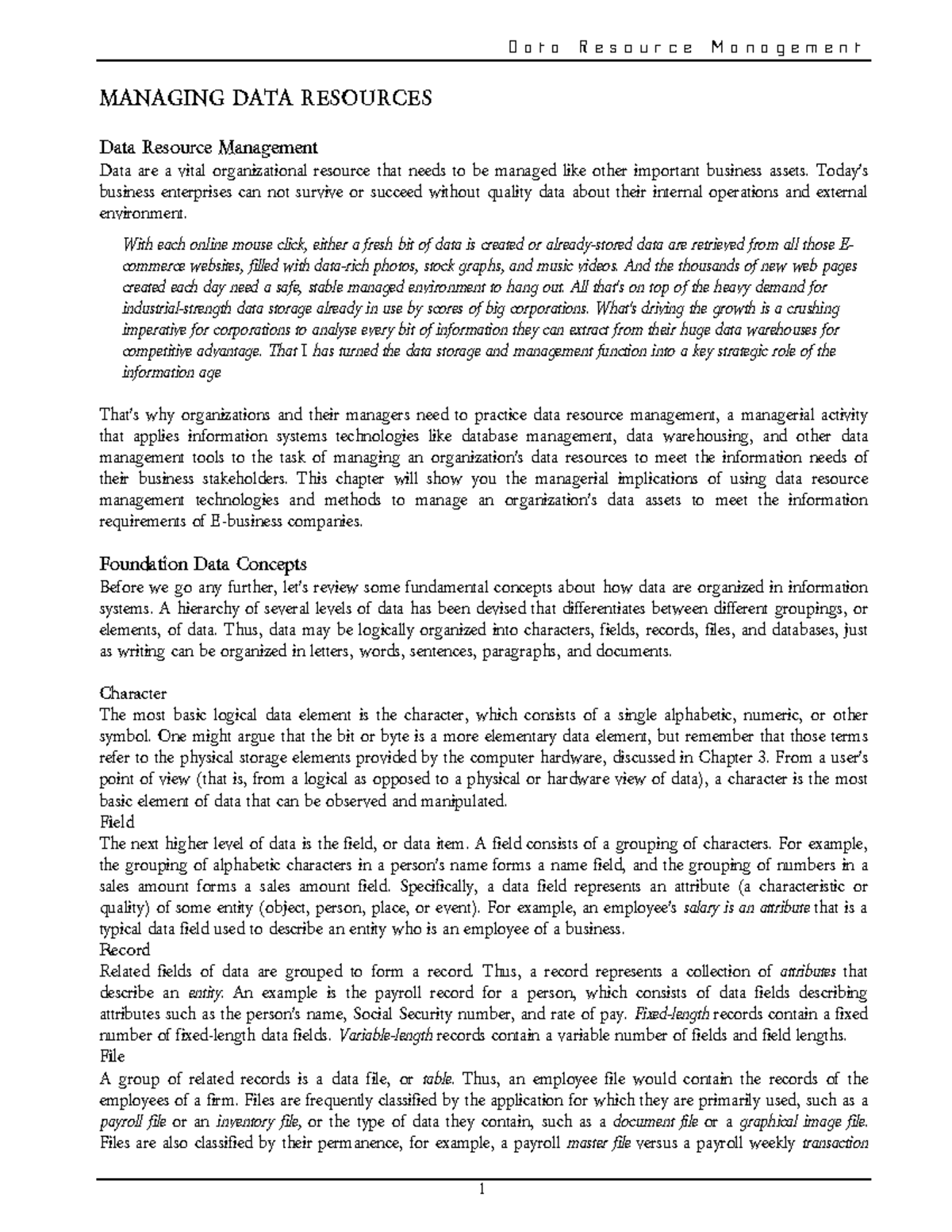 Data resource management - MANAGING DATA RESOURCES Data Resource ...