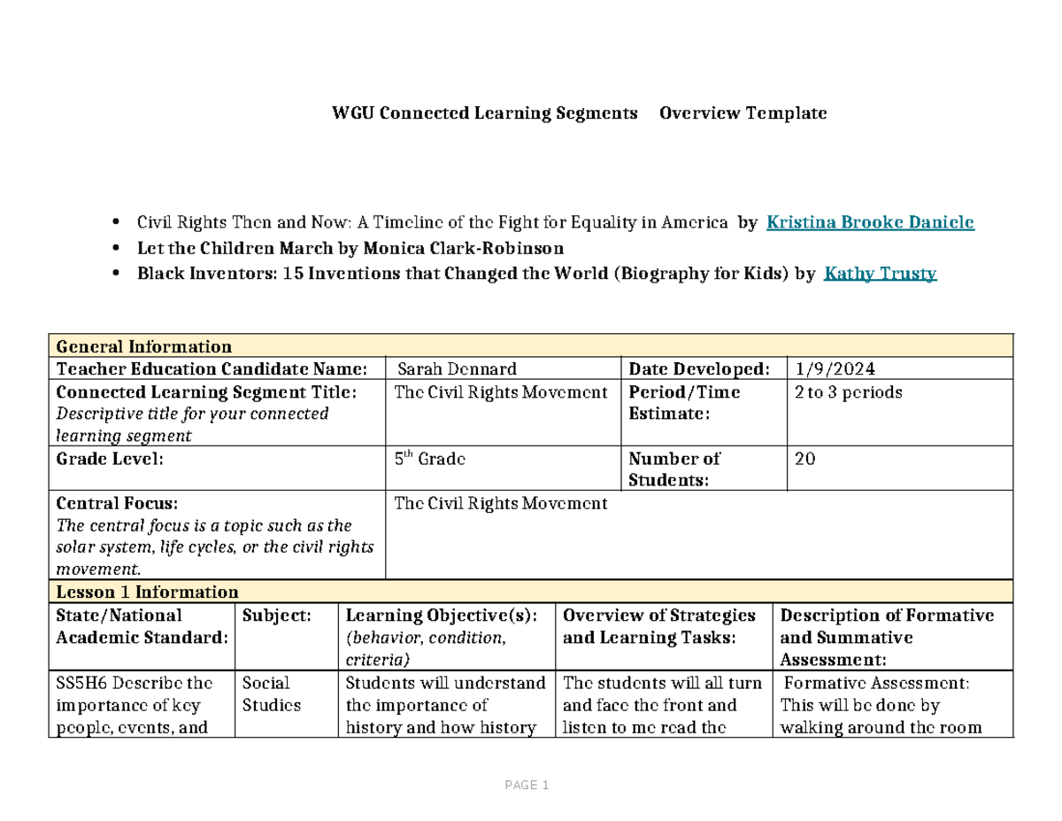 Childrens Literaturec 9700 - WGU Connected Learning Segments Overview Template Civil Rights Then ...