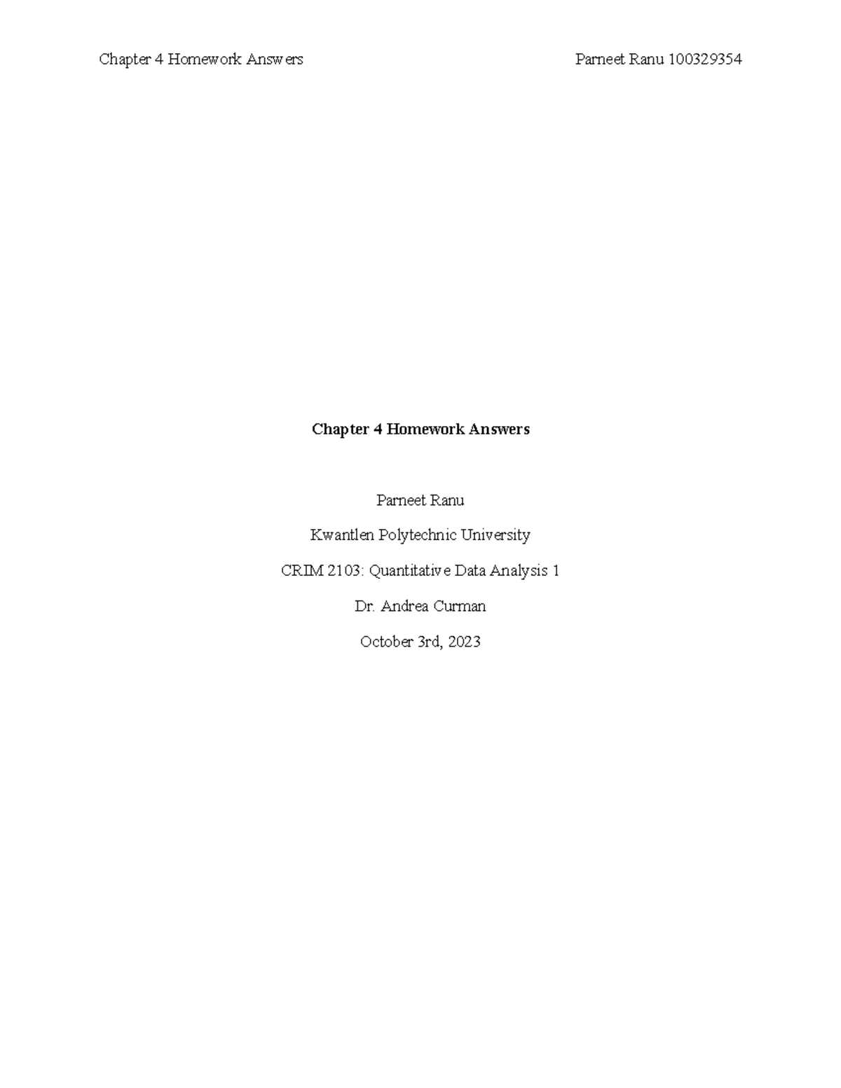 Chapter 4 Homework Answers - Chapter 4 Homework Answers Parneet Ranu ...