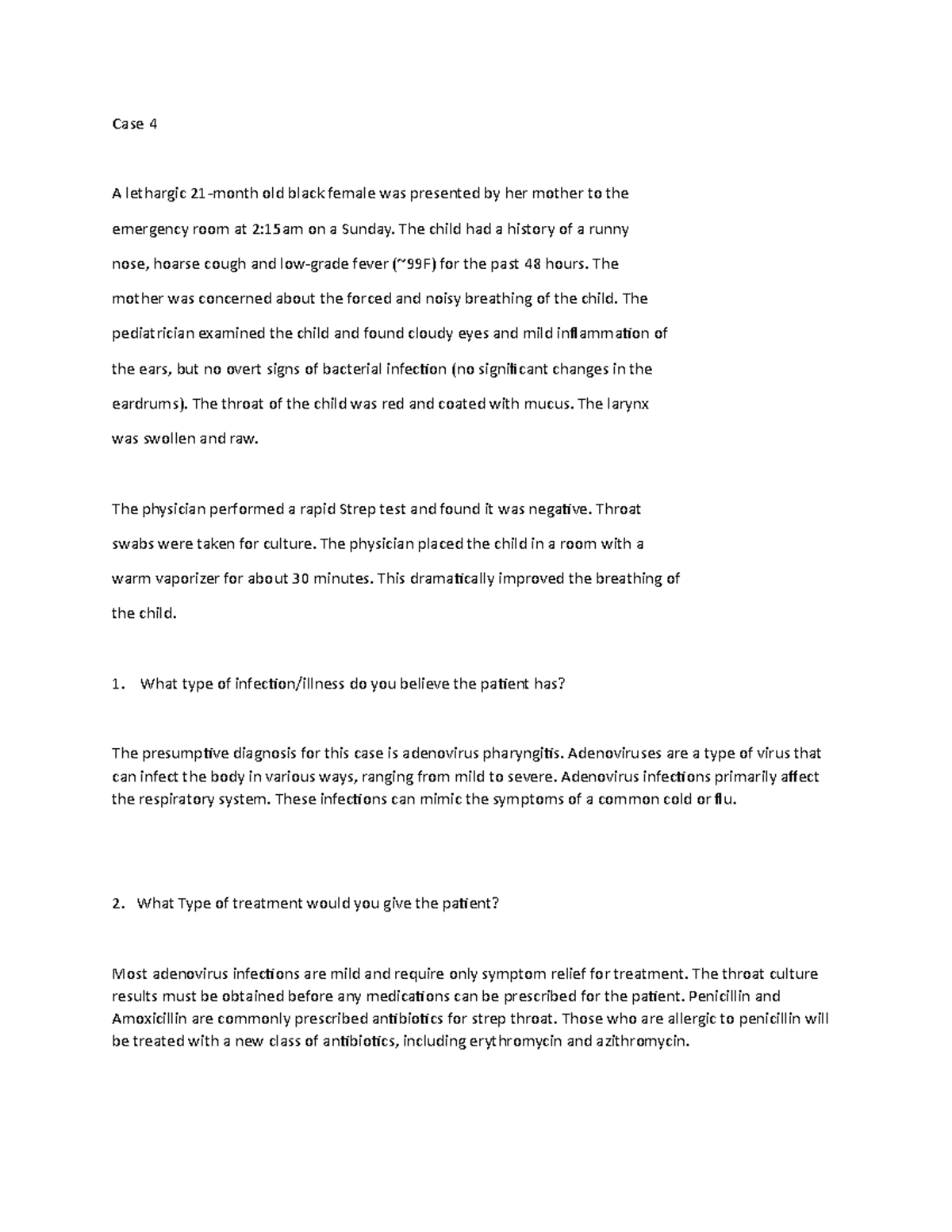 Case 4 - in class assig case 4 MICR - Case 4 A lethargic 21-month old ...