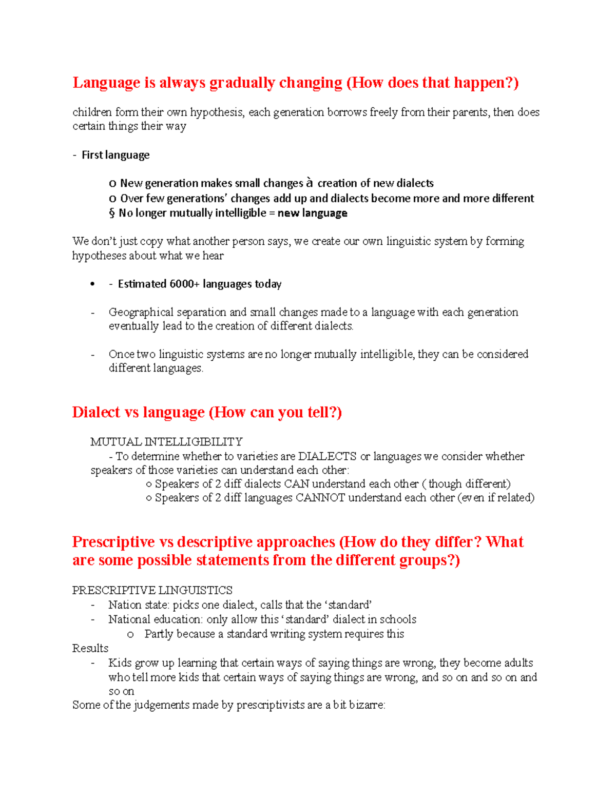 Ling 101 notes - languages of the world - Language is always gradually ...