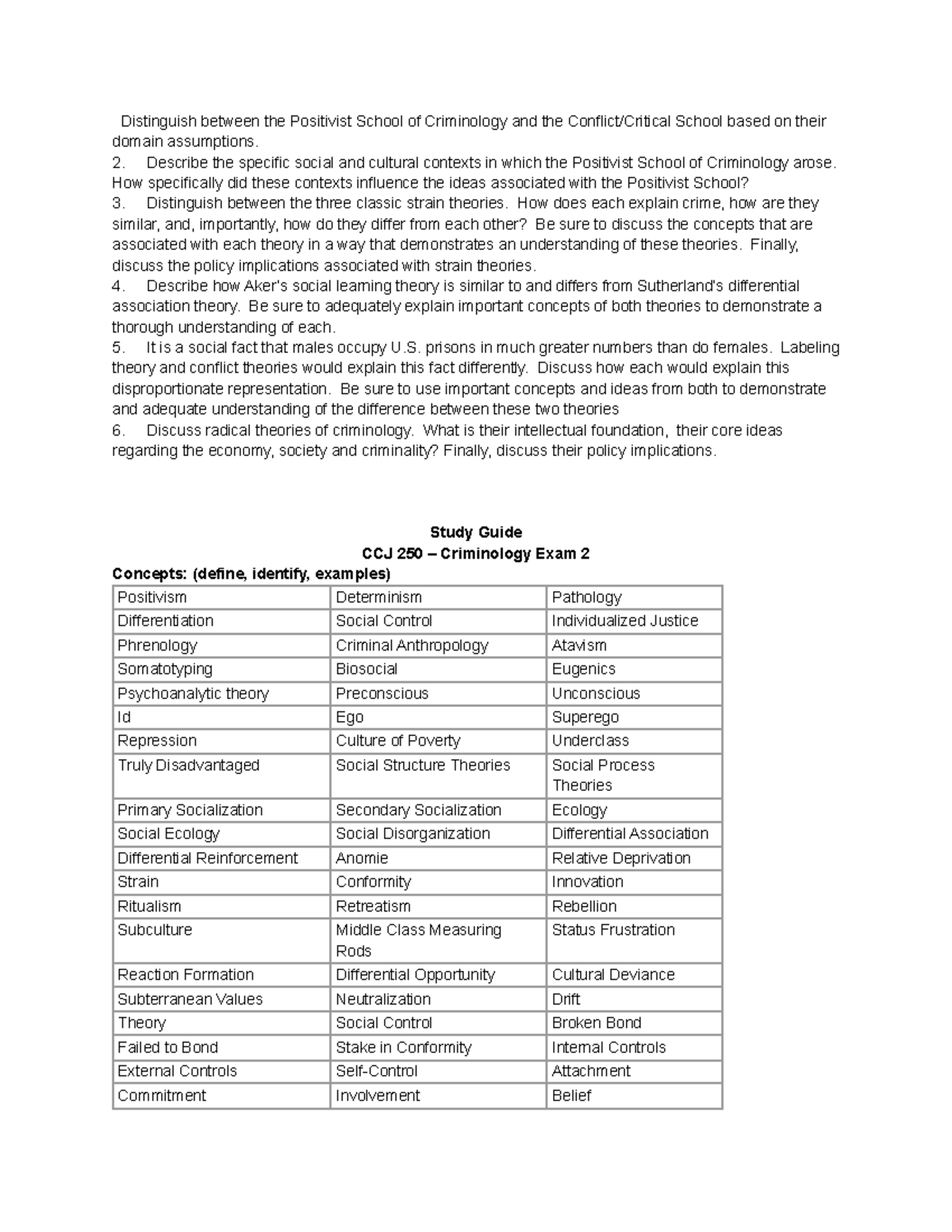 Crimer - crime study guide - Distinguish between the Positivist School ...