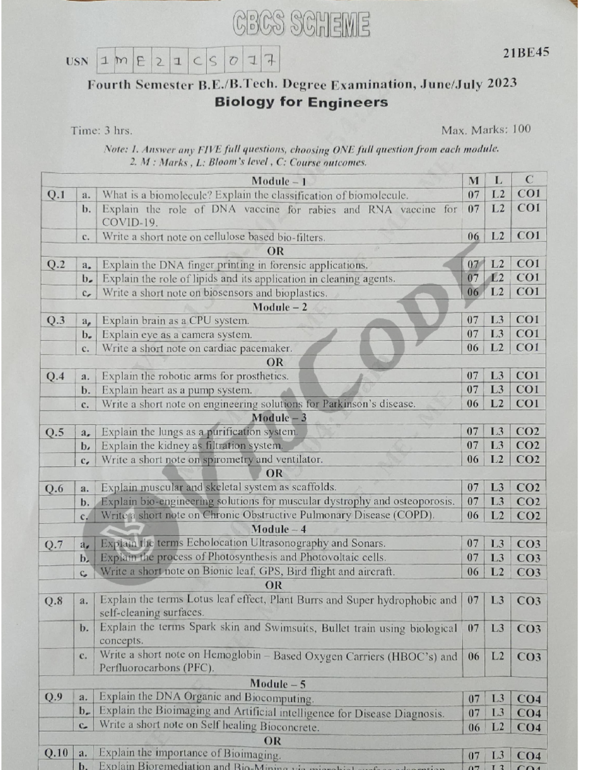 @vtucode - Sddfff - CBCS SCHEME 21 BE45 USN 1ME21CS017 Fourth Semester Degree Examination, 2023 ...