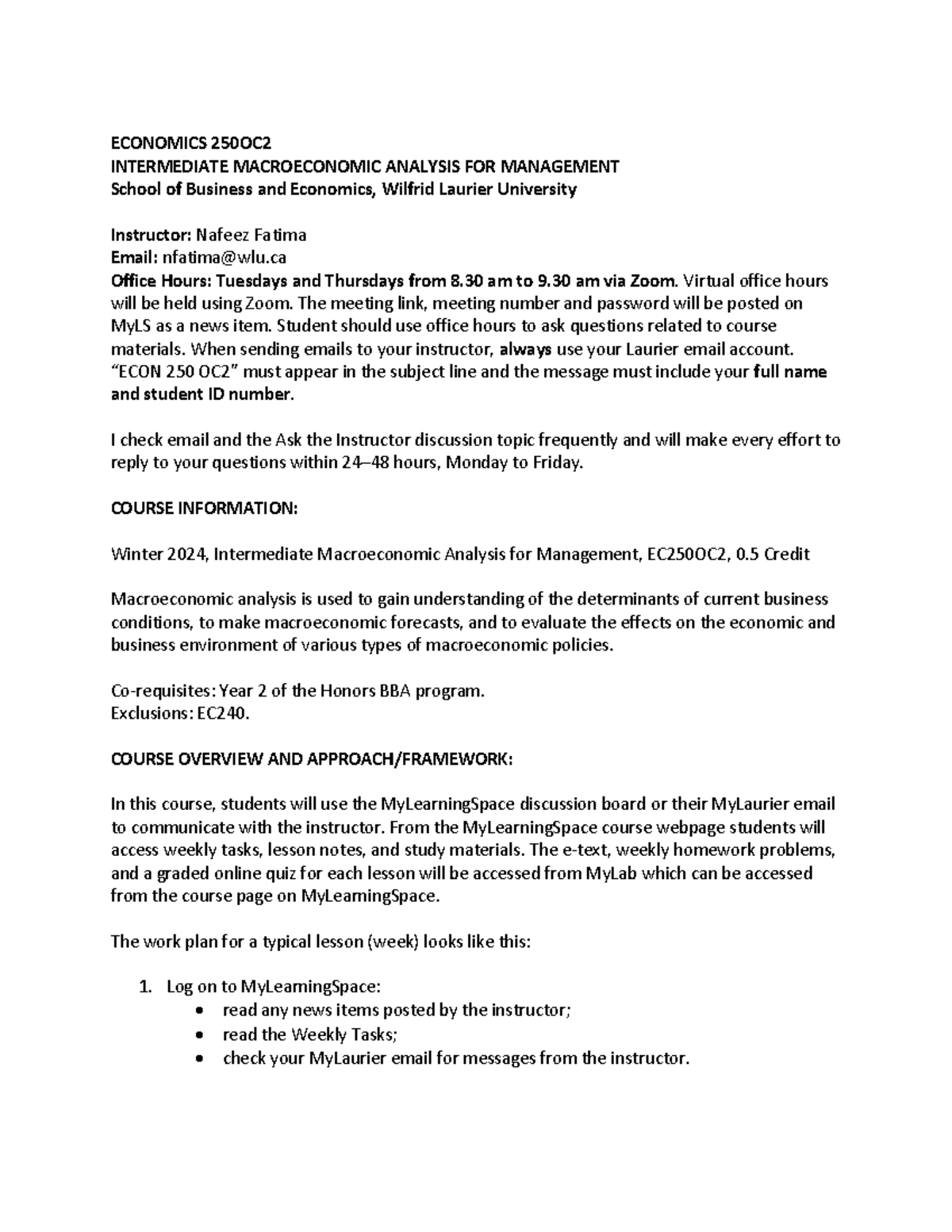 EC250 Syllabus - ECONOMICS 250OC 2 INTERMEDIATE MACROECONOMIC ANALYSIS ...