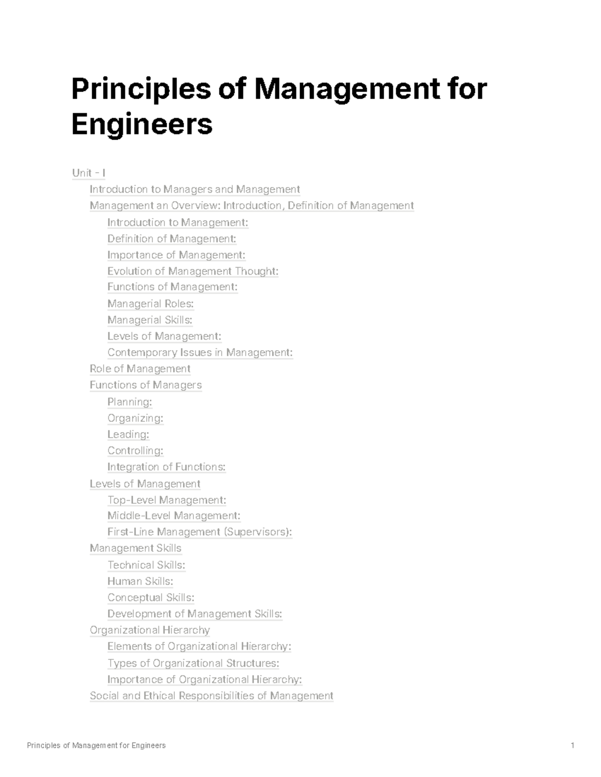 PME unit 1 and 2 - Principles of Management for Engineers Unit I ...