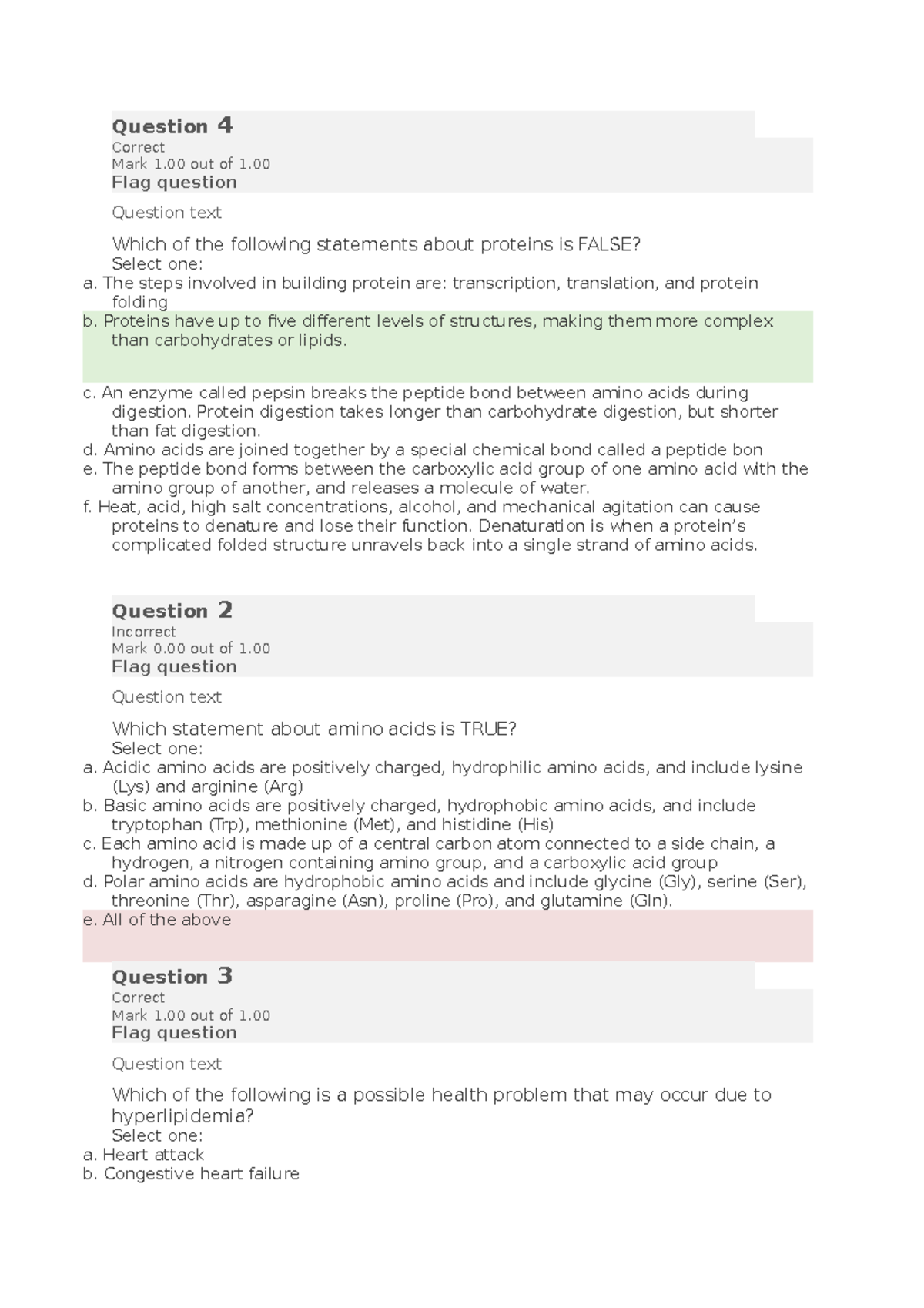 Nutrition Test 1 - Question 4 Correct Mark 1 out of 1. Flag question ...