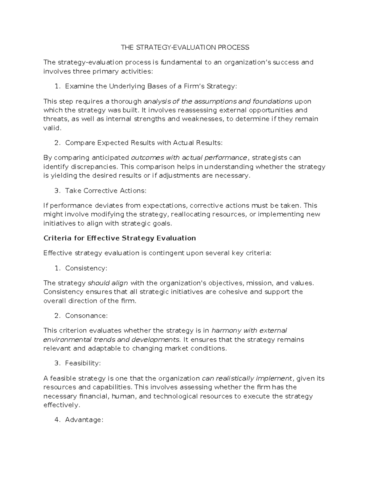 THE Strategy Valuation Process Summary - THE STRATEGY-EVALUATION ...