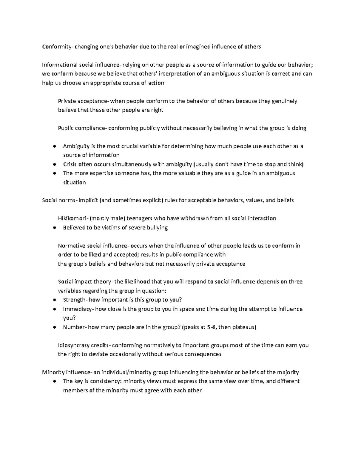 Ch 8 Conformity, Compliance, and Obedience - Conformity- changing one's ...