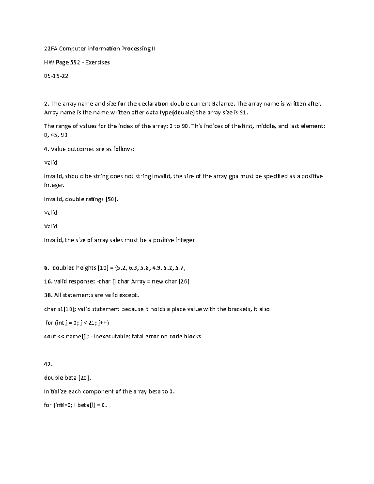 Assignment #2 scandale day 06 - 22FA Computer information Processing II HW Page 592 - Exercises ...