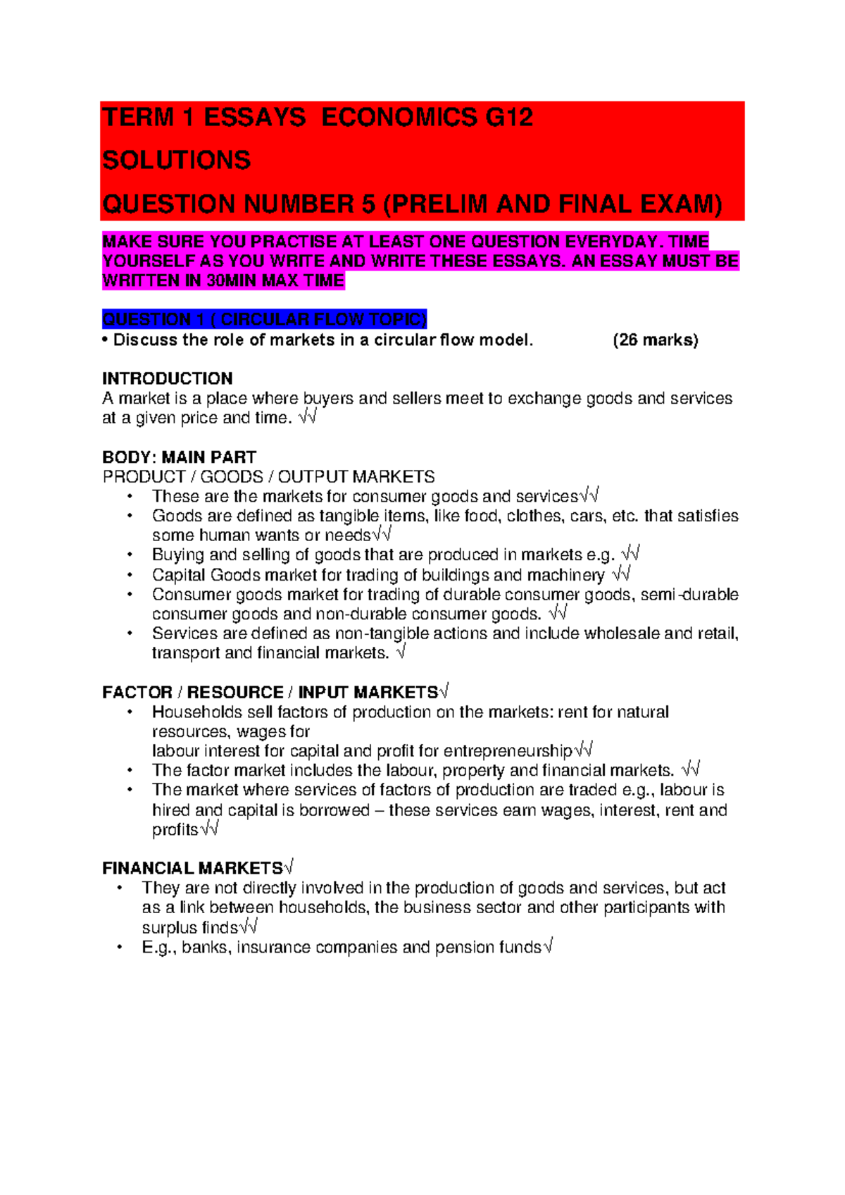 TERM 1 Essays Economics G12 2023 - TERM 1 ESSAYS ECONOMICS G SOLUTIONS ...