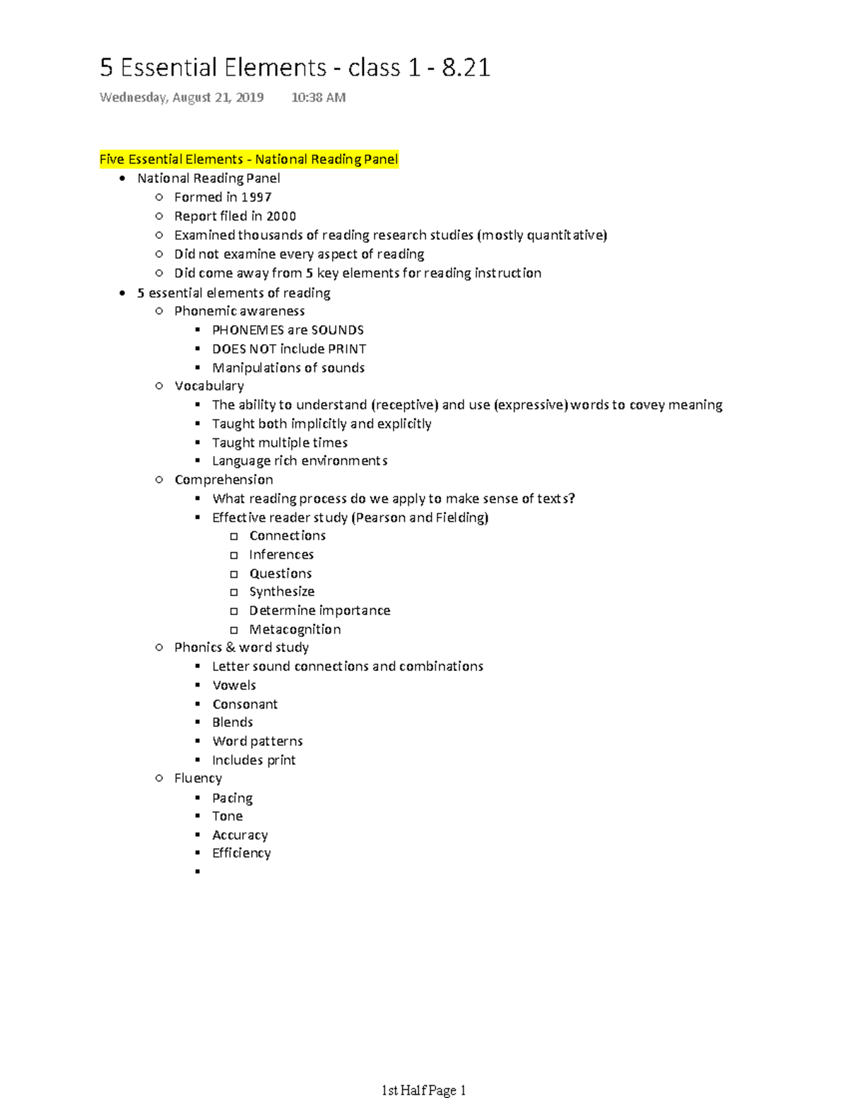 5 Essential Elements - class 1 - Wednesday, August 21, 2019 10:38 AM ...