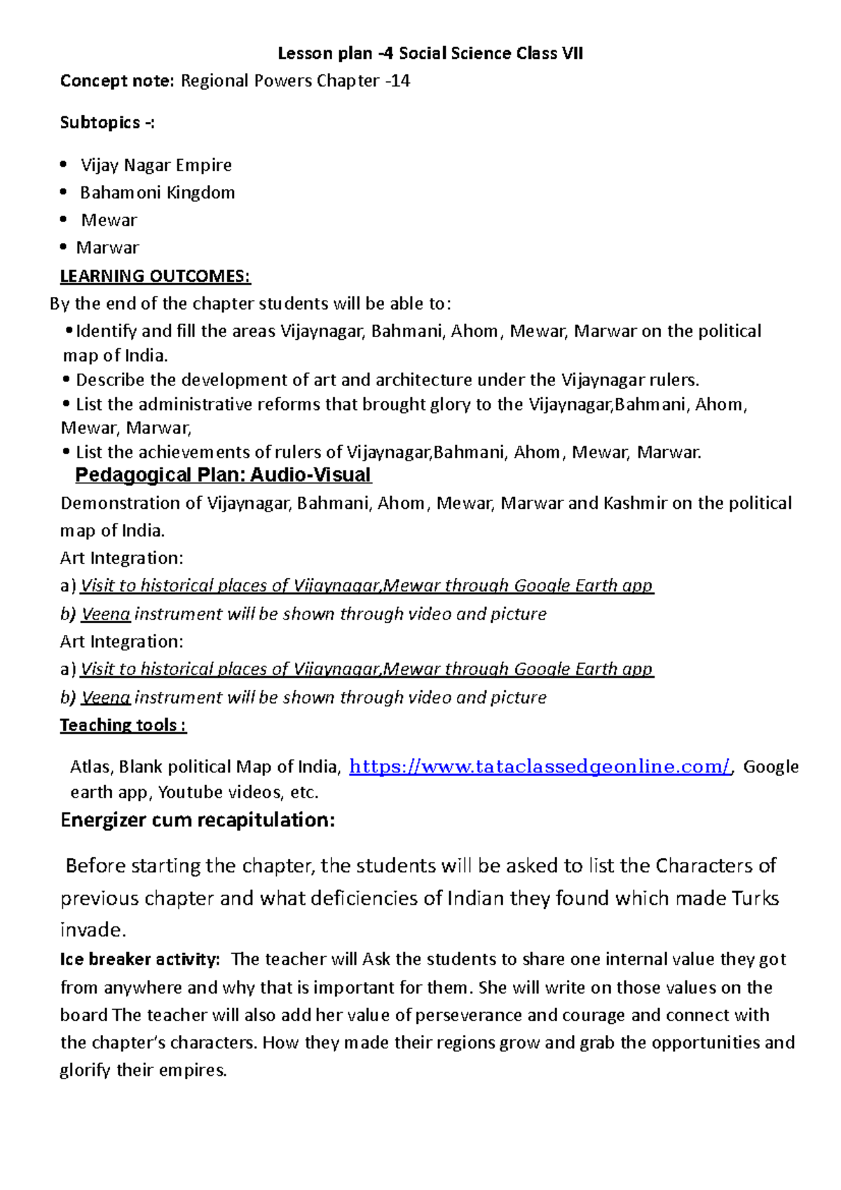 Chapter-14 sst august lesson plan2022 - Lesson plan -4 Social Science ...