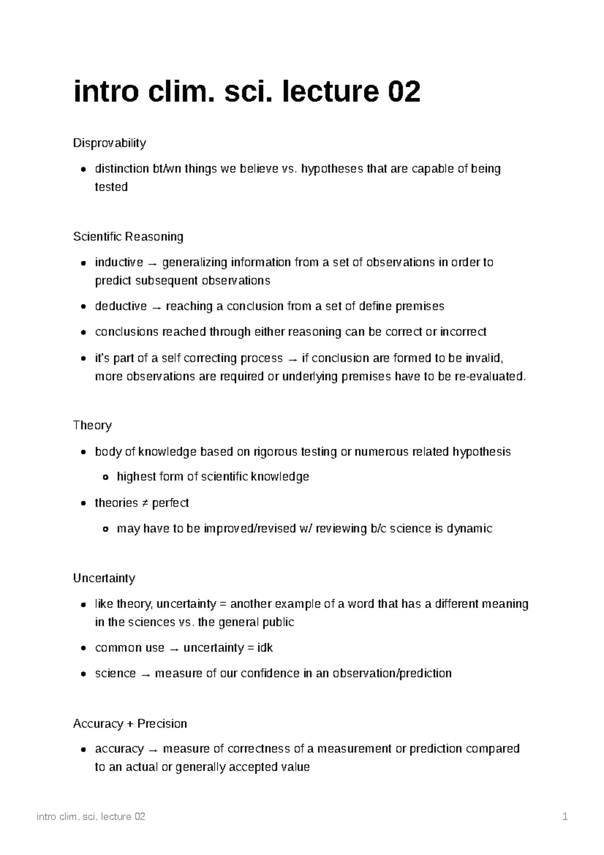 Introclimscilecture 2 - intro clim. sci. lecture 02 1 intro clim. sci. lecture 02 Disprovability ...