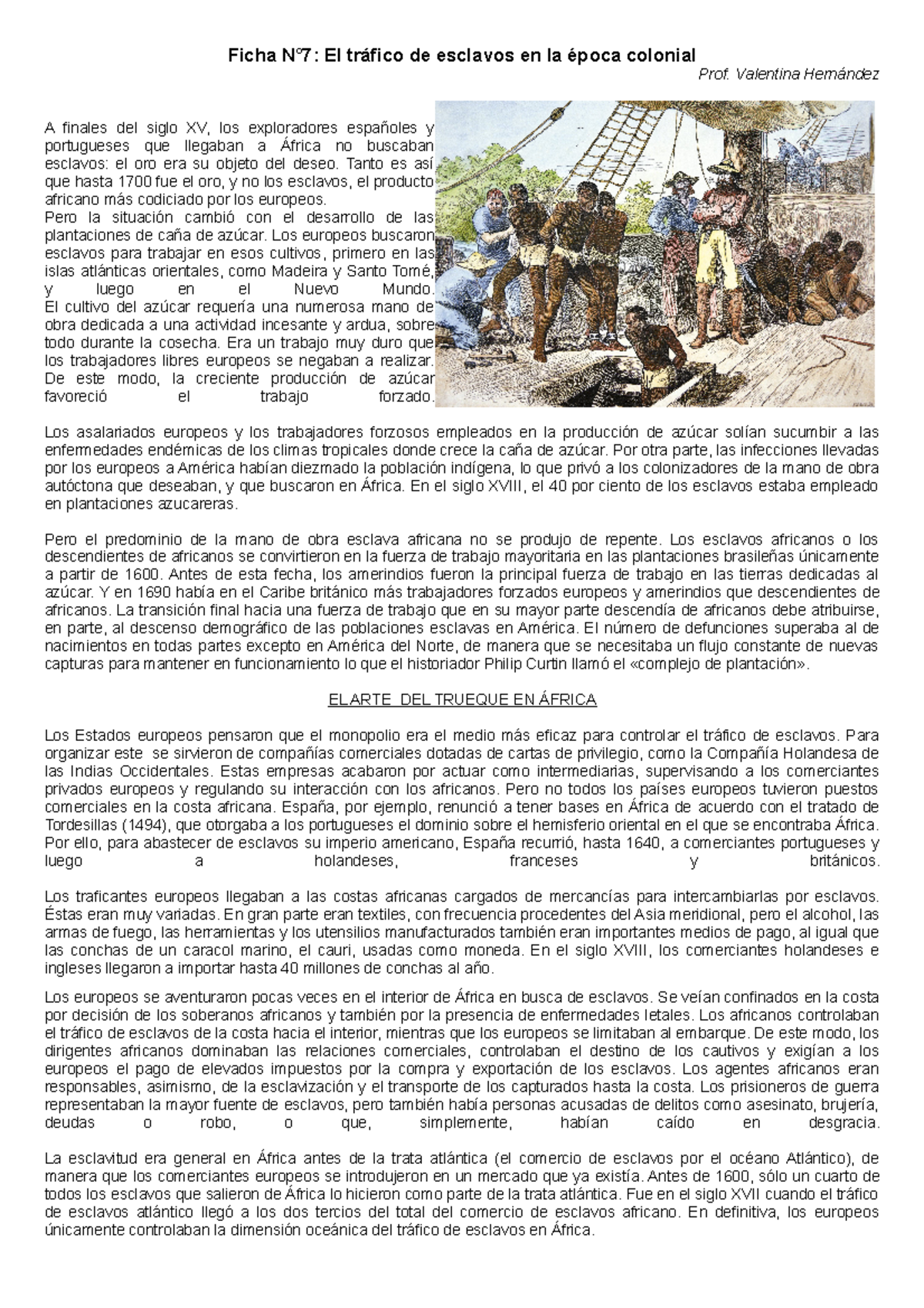 Ficha N°7 - El tráfico de esclavos durante la época colonial - Ficha N ...