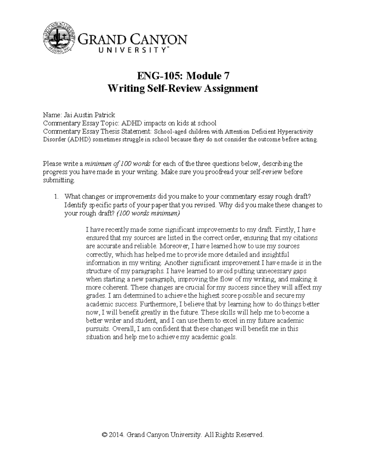 ENG 105 RS Self Review Assignment - ENG-105: Module 7 Writing Self ...