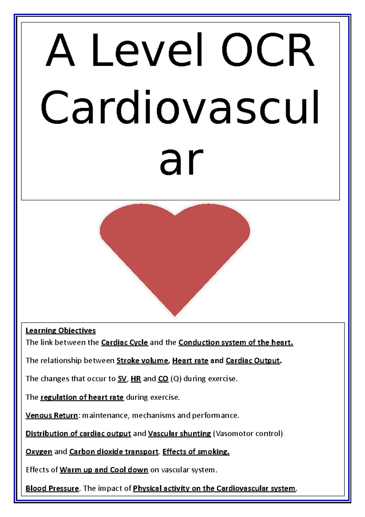Extended Learning booklet - Cardiovascular-system - A Level OCR ...