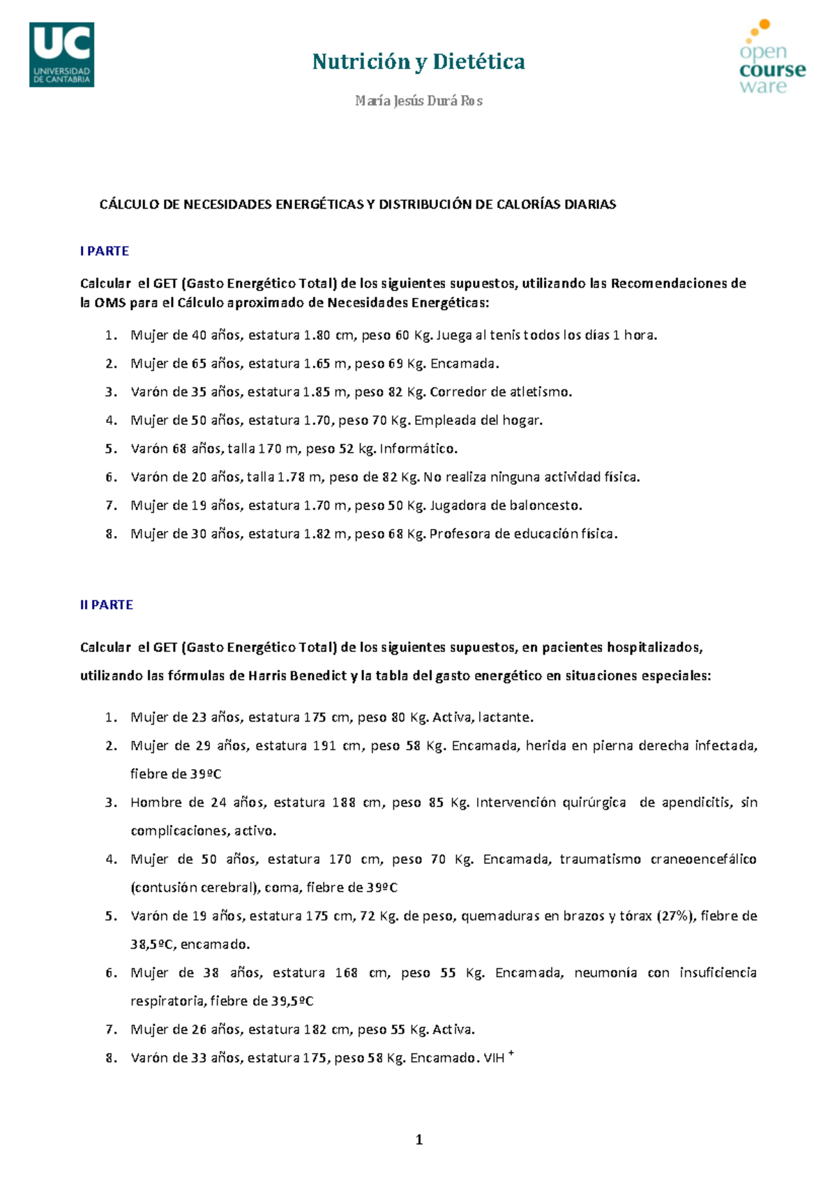 Actividad 4 calculo energetico - MarÌa Jes ̇s Dur· Ros C¡LCULO DE NECESIDADES ENERG.. Y ...