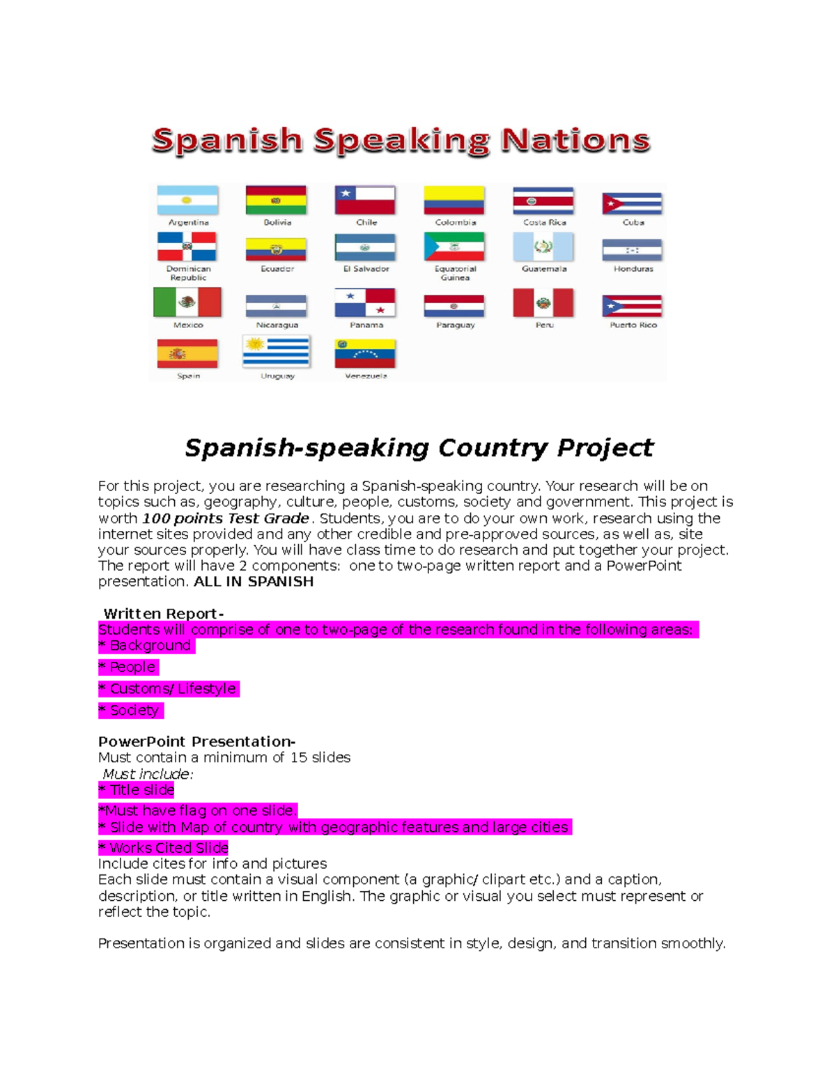 Spanish+Project-1st+Sem - Spanish-speaking Country Project For this ...