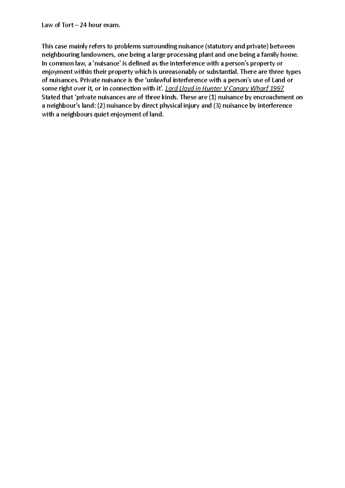 Law Of Tort 24 Hour Law Of Tort 24 Hour Exam Question Law Of Tort