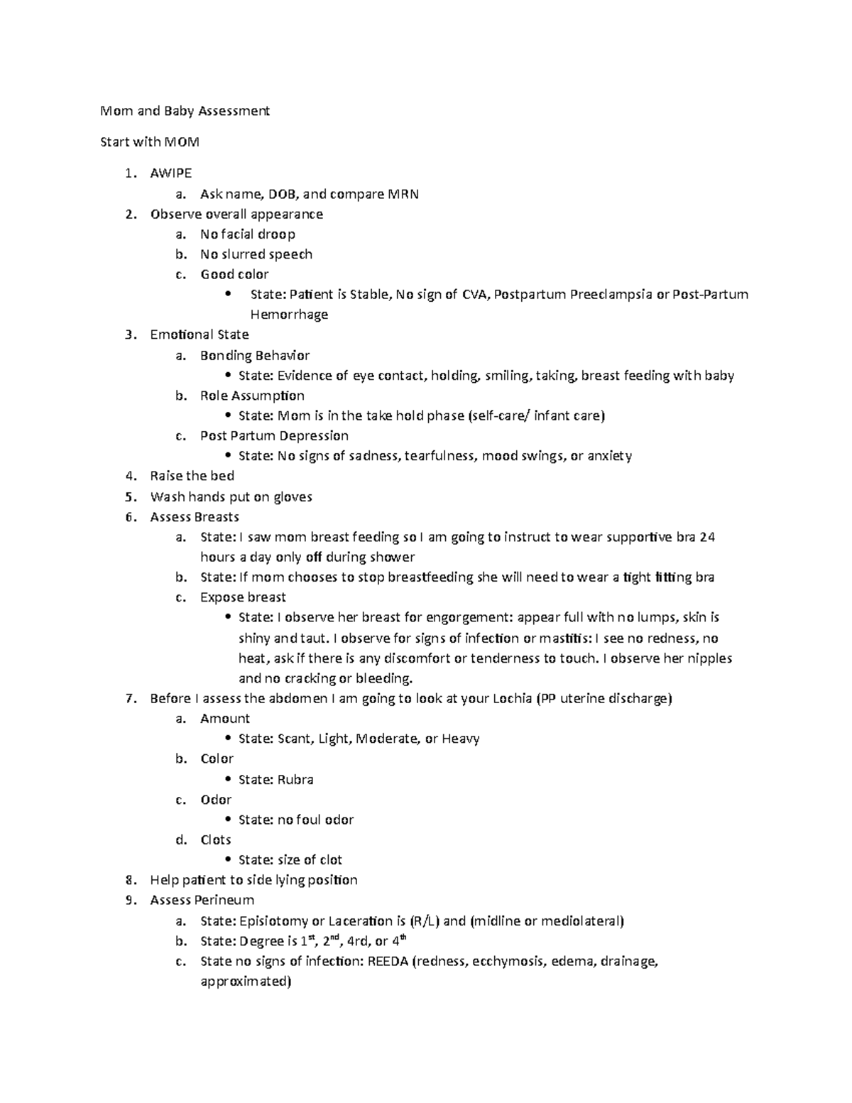 Mom and Baby Assessment - Mom and Baby Assessment Start with MOM AWIPE ...