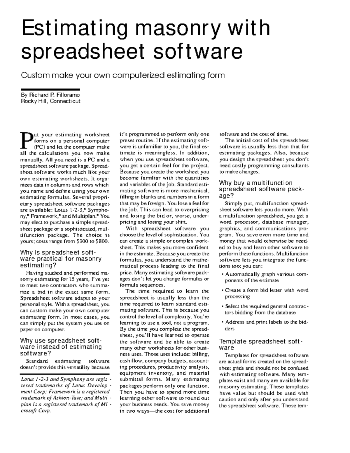 Concrete Construction Article PDF Estimating Masonry with Spreadsheet Software - P ut your - Studocu