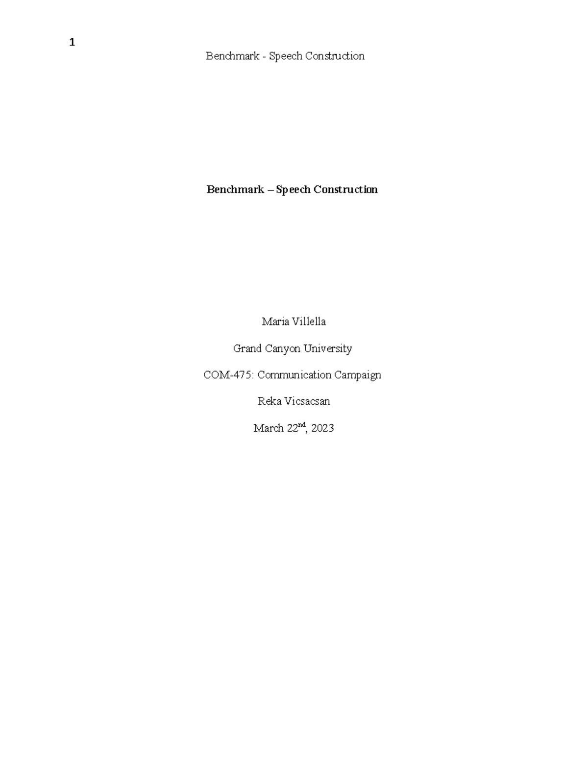 Benchmark Speech Construction Benchmark Speech Construction