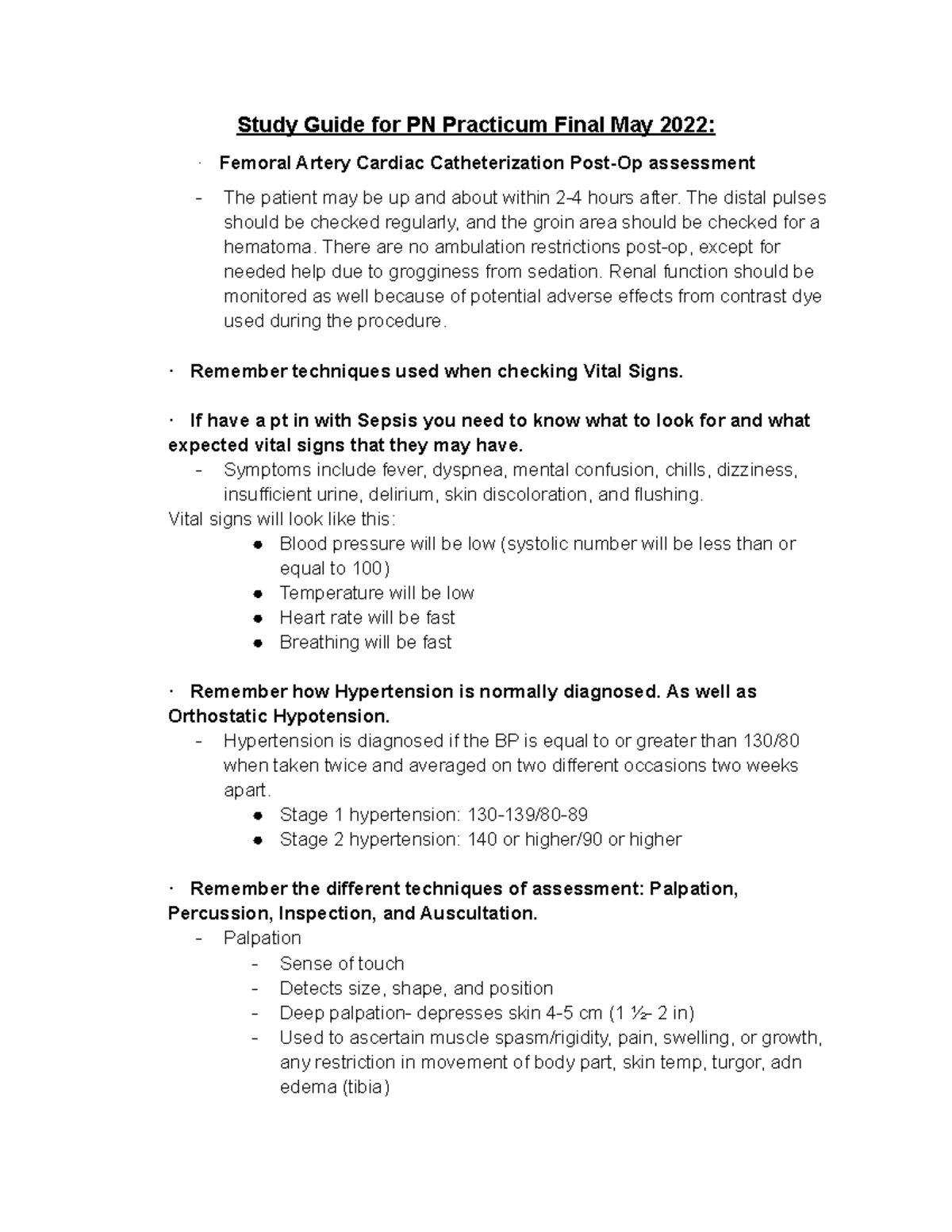 Study Guide for PN Practicum Final May 2022 - The distal pulses should ...