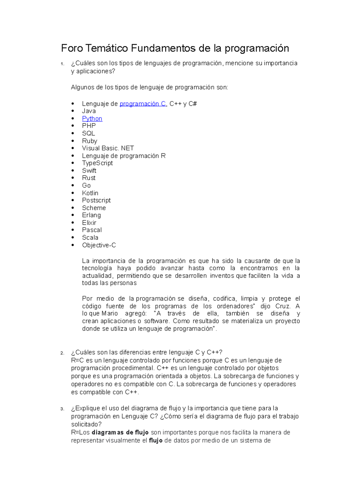 Foro Temático Fundamentos de la programación - Foro Temático ...