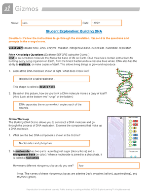 Gizmo Cell Division Student Handout (Activity A) - Name: sam Date: 10 ...