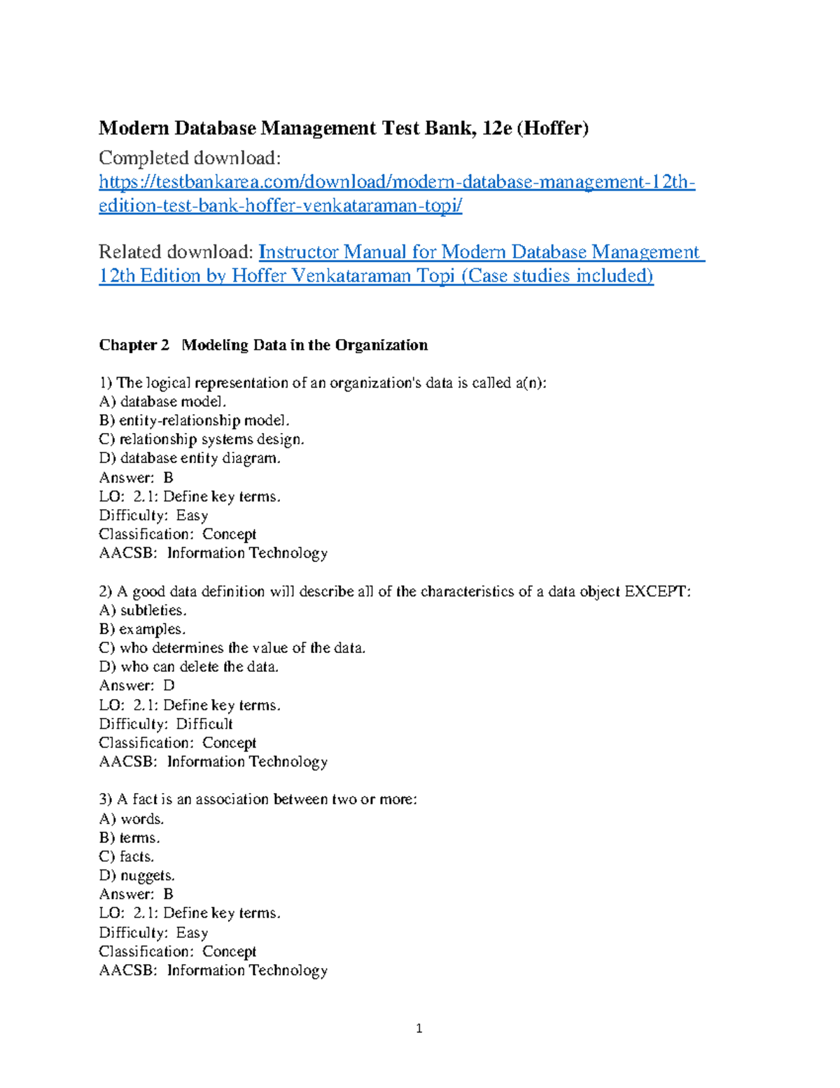 Test 16 October, questions and answers - Modern Database Management ...