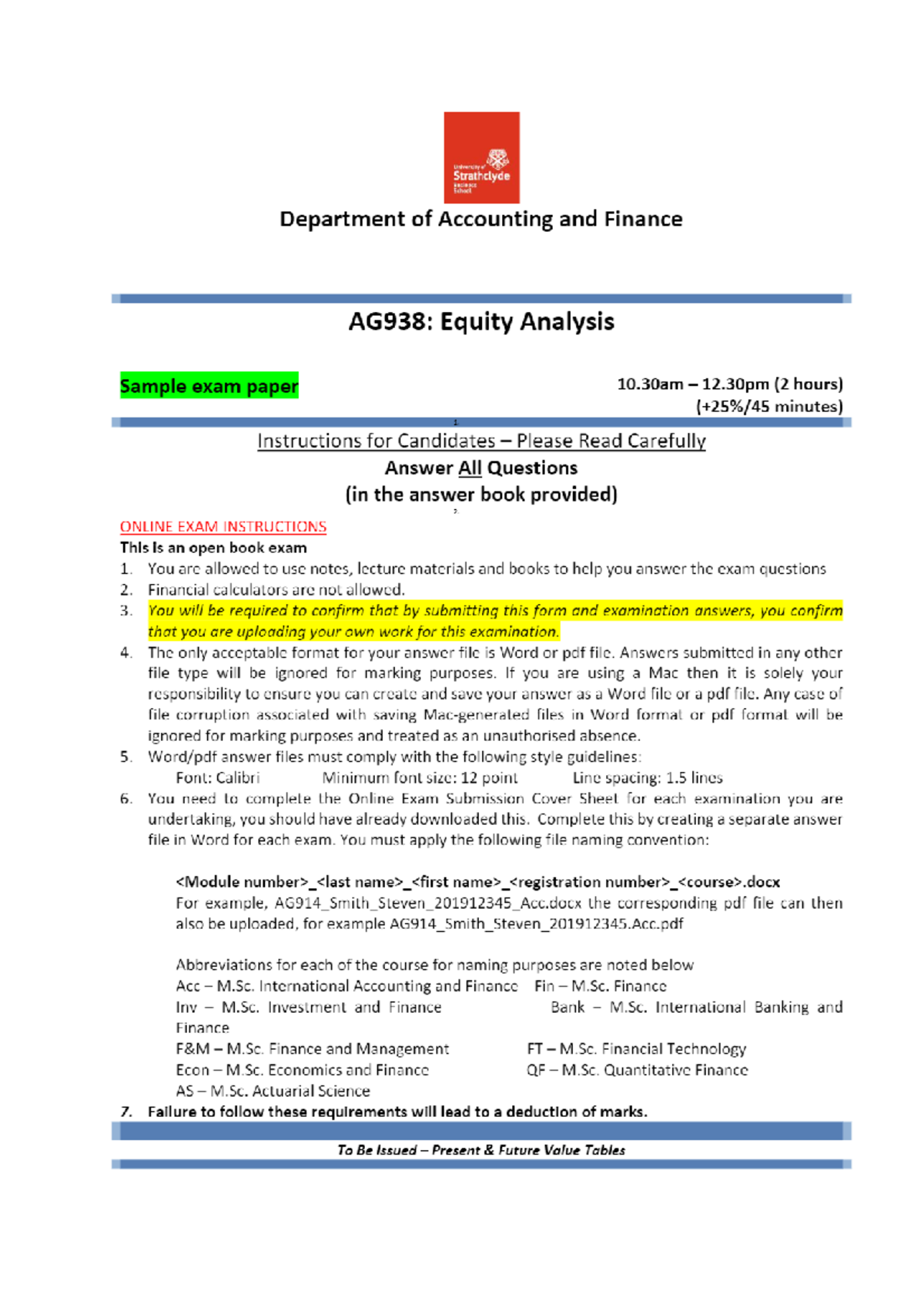 Eq Analysis - Sample exam paper - AG938 - Studocu