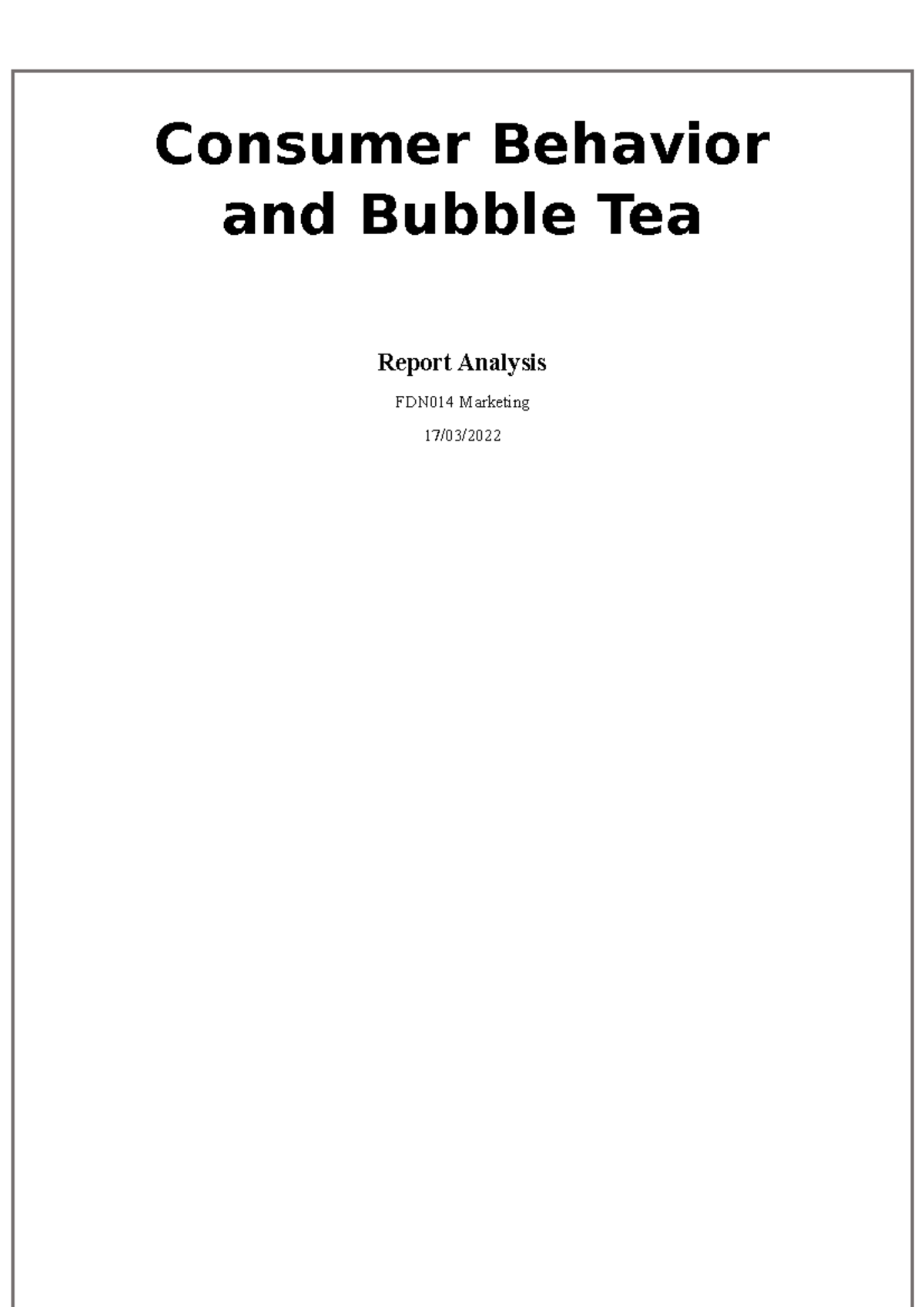 Consumer Behavior and Bubble Tea - Consumer Behavior and Bubble Tea ...