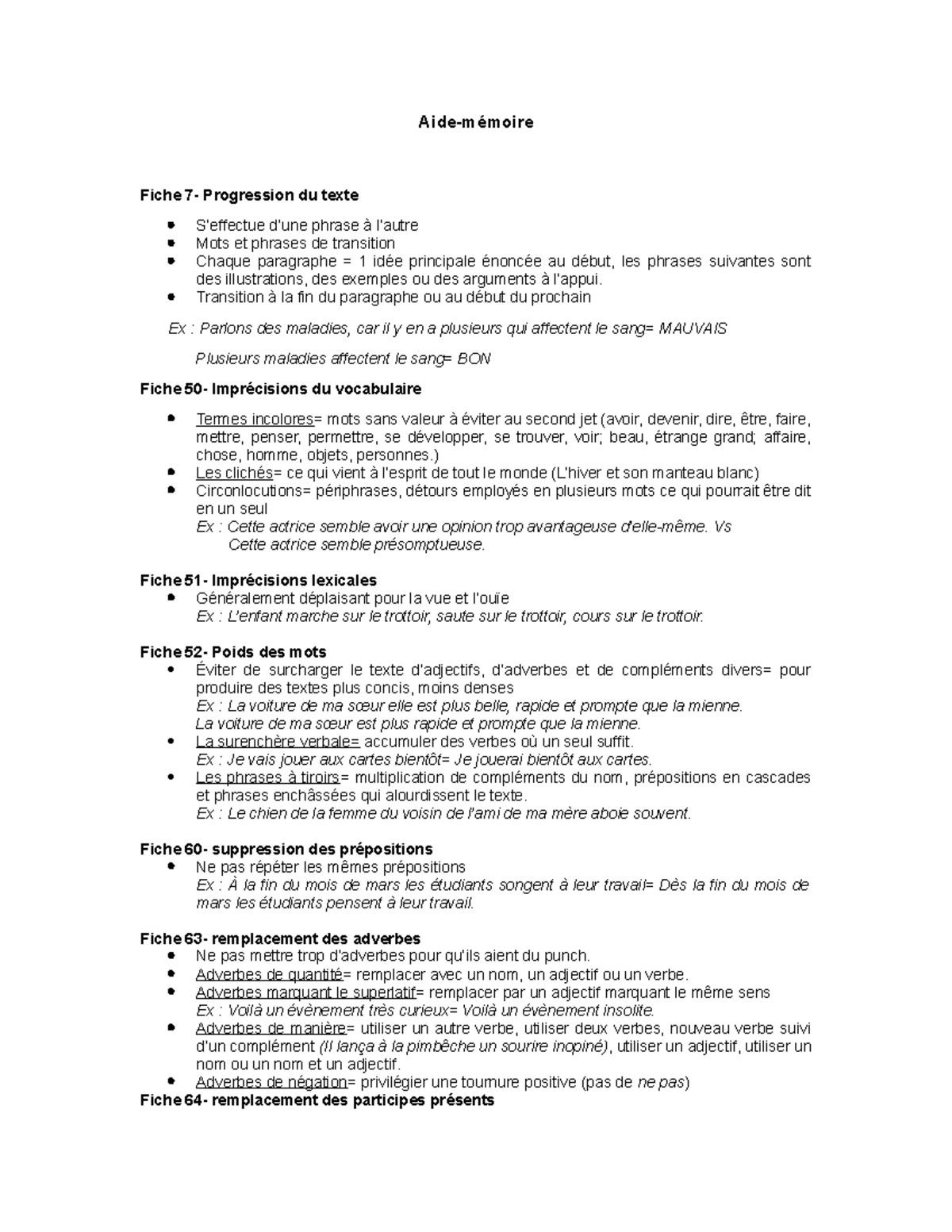 Aide-mémoire - Aide-mémoire Fiche 7- Progression du texte S’effectue d ...