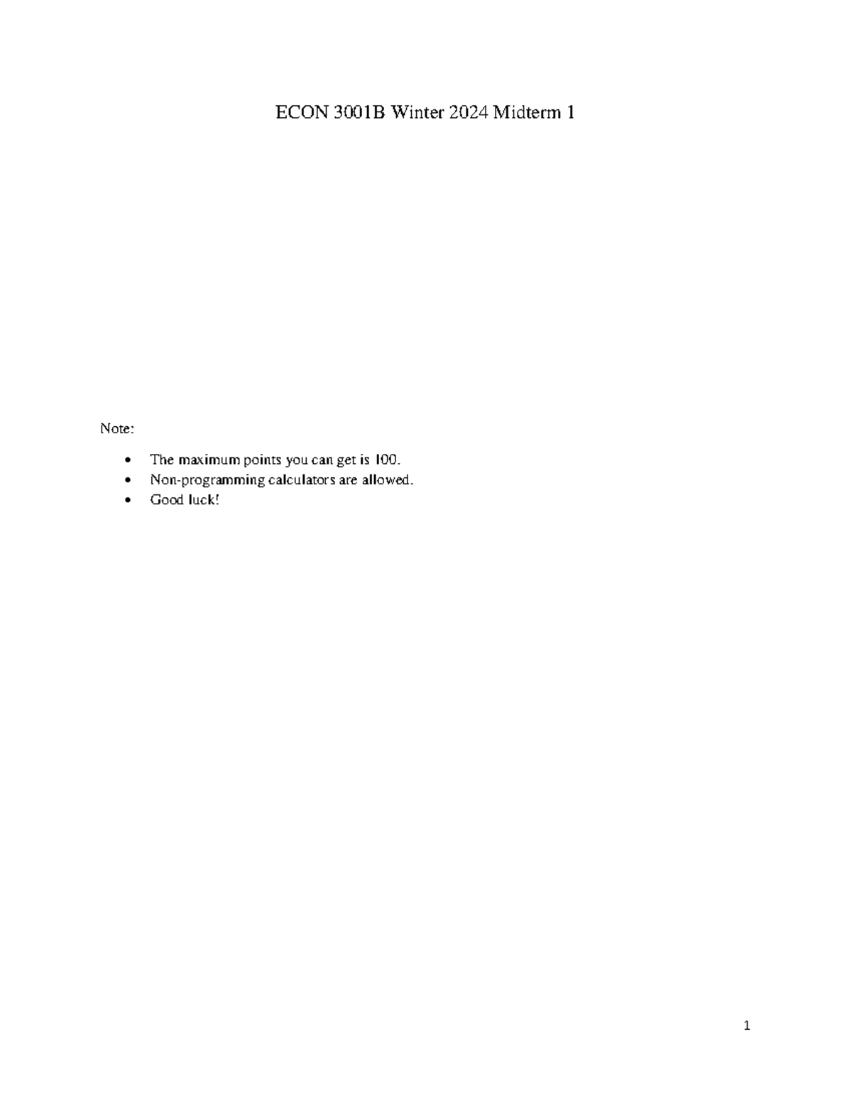 ECON 3001 Winter 2024 Midterm 1 Answer Key - ECON 3001B Winter 2024 ...